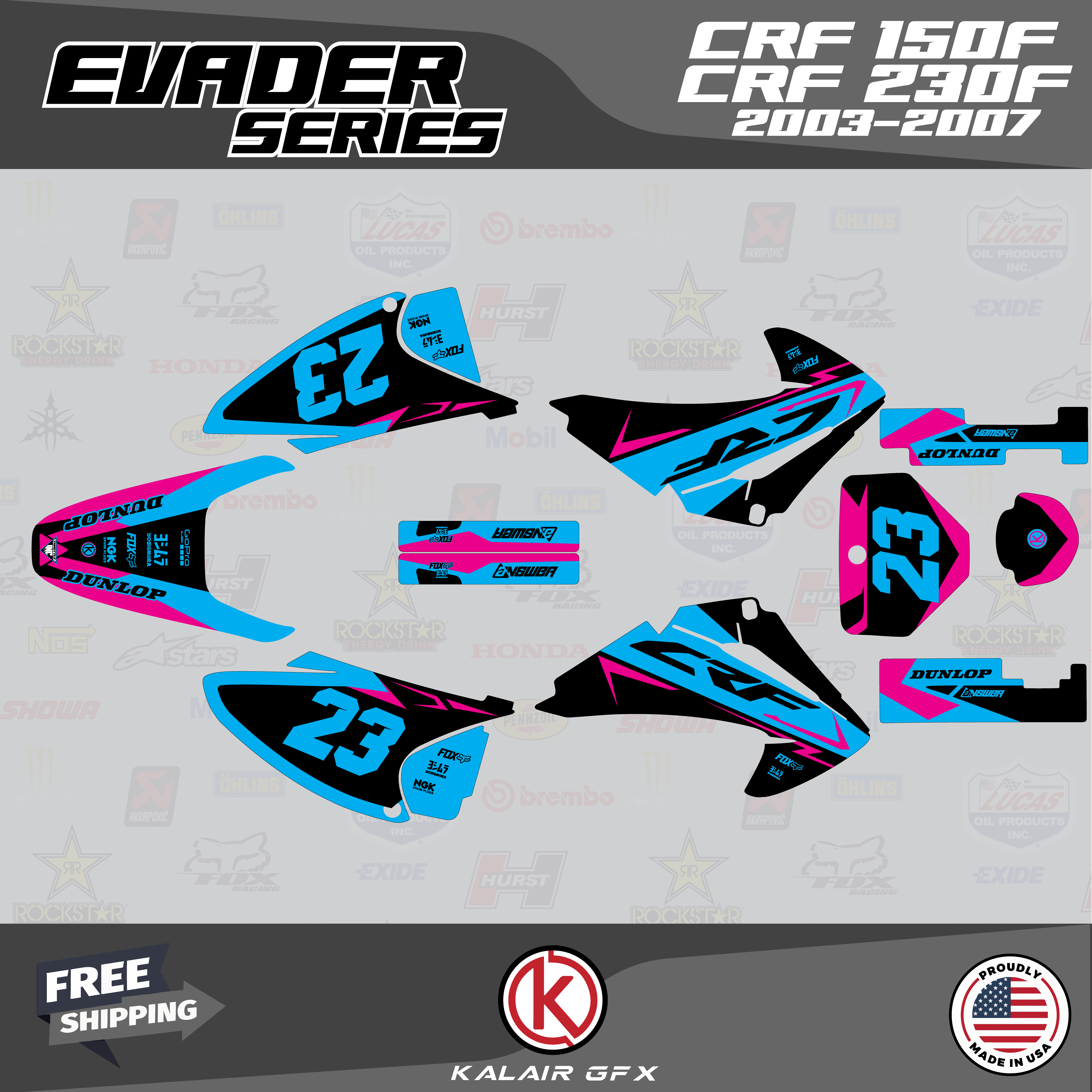 Kalair GFX Graphics Kit for Honda CRF230F (2003-2007) Evader Series ...