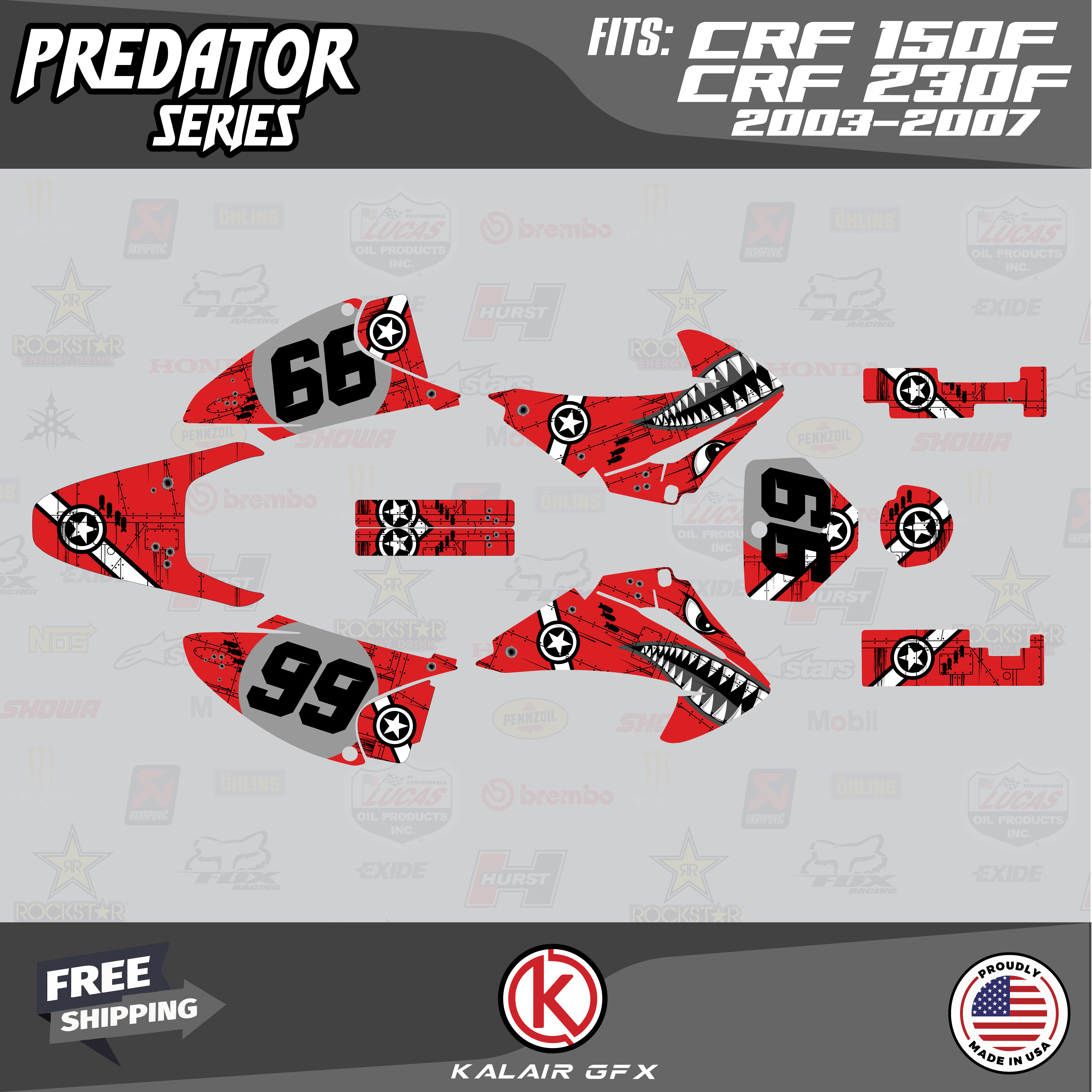 Kalair GFX Graphics Kit for Honda CRF230F (2003-2007) Predator Series ...