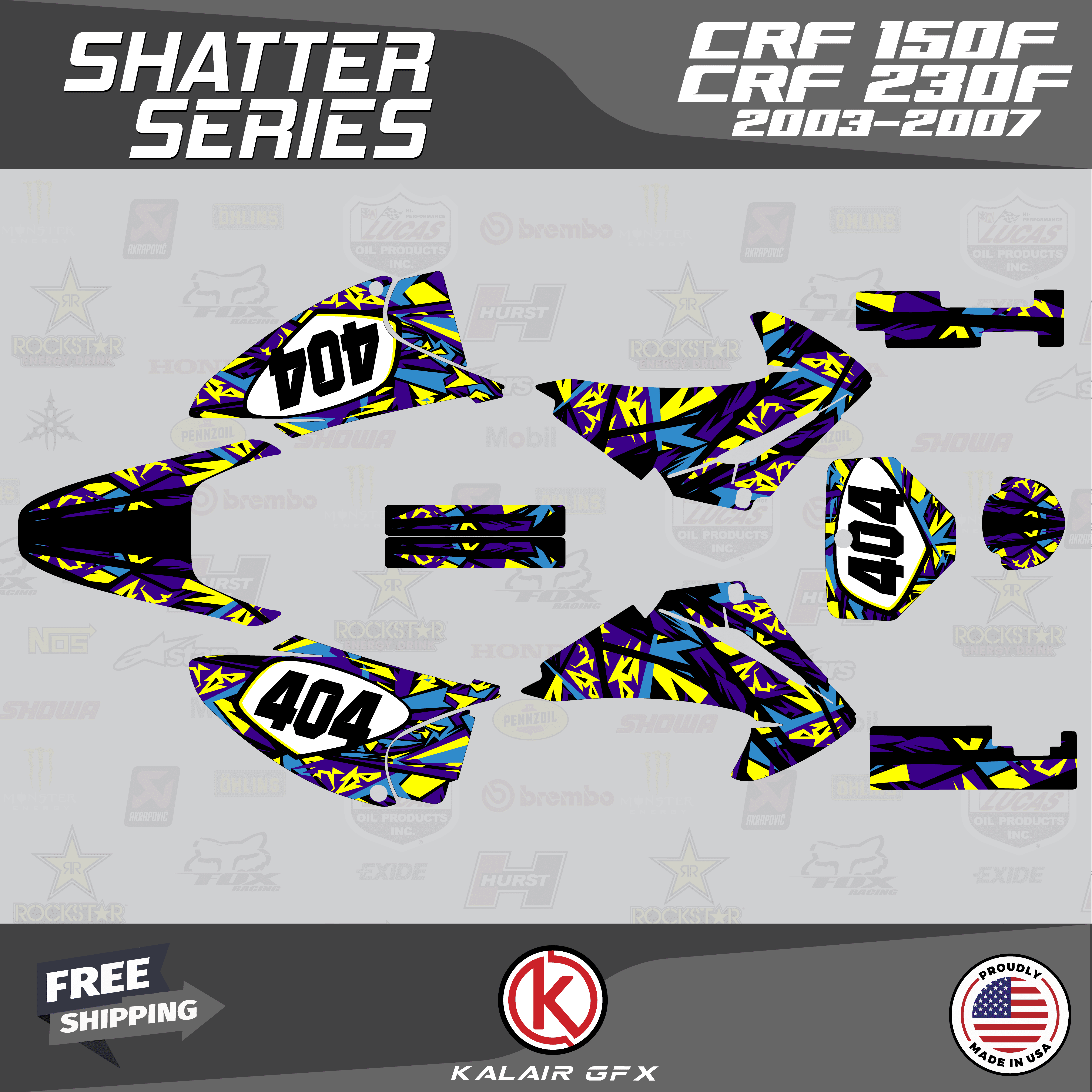 Kalair GFX Graphics Kit for Honda CRF230F (2003-2007) Shatter Series ...