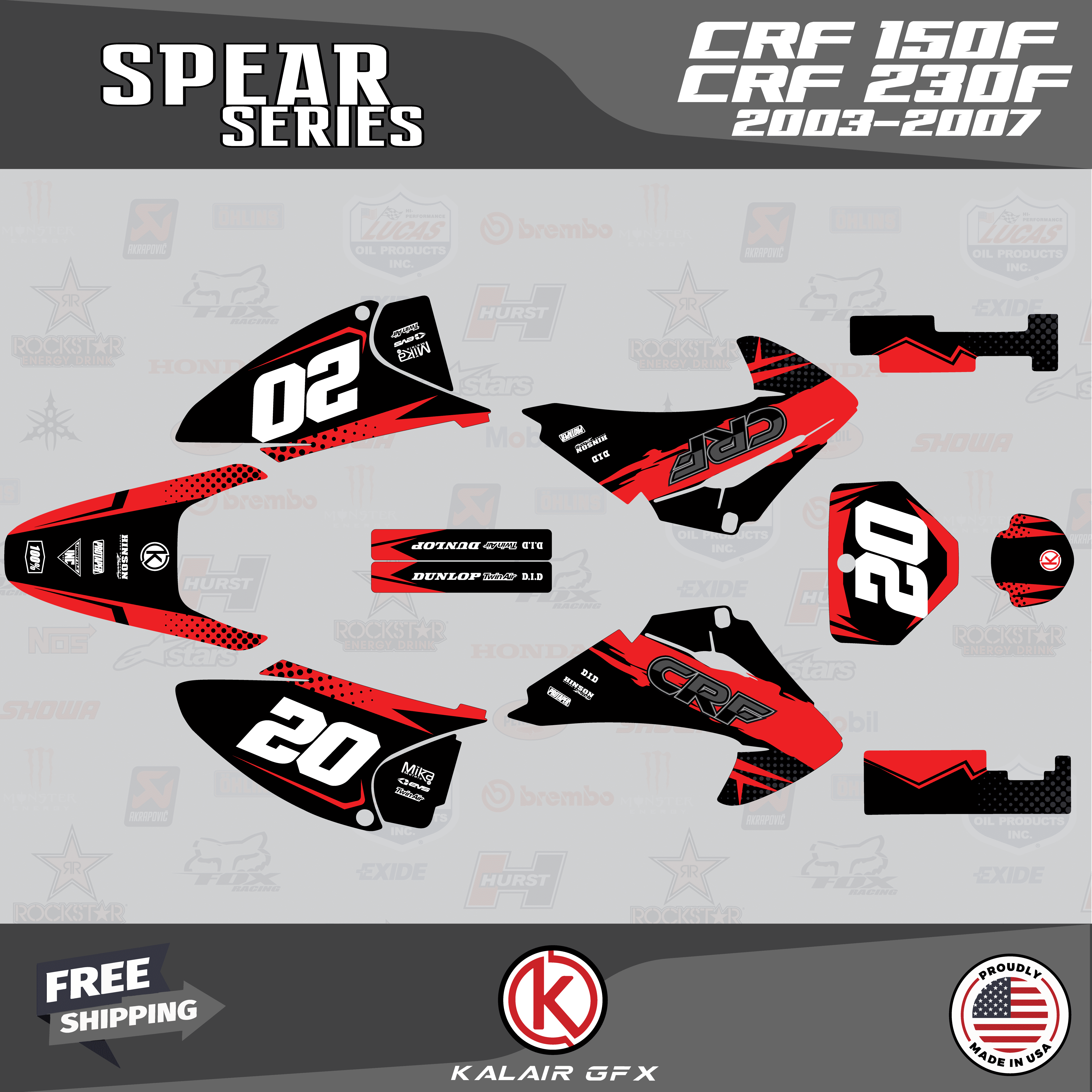 Kalair GFX Graphics Kit for Honda CRF230F (2003-2007) Spear Series ...