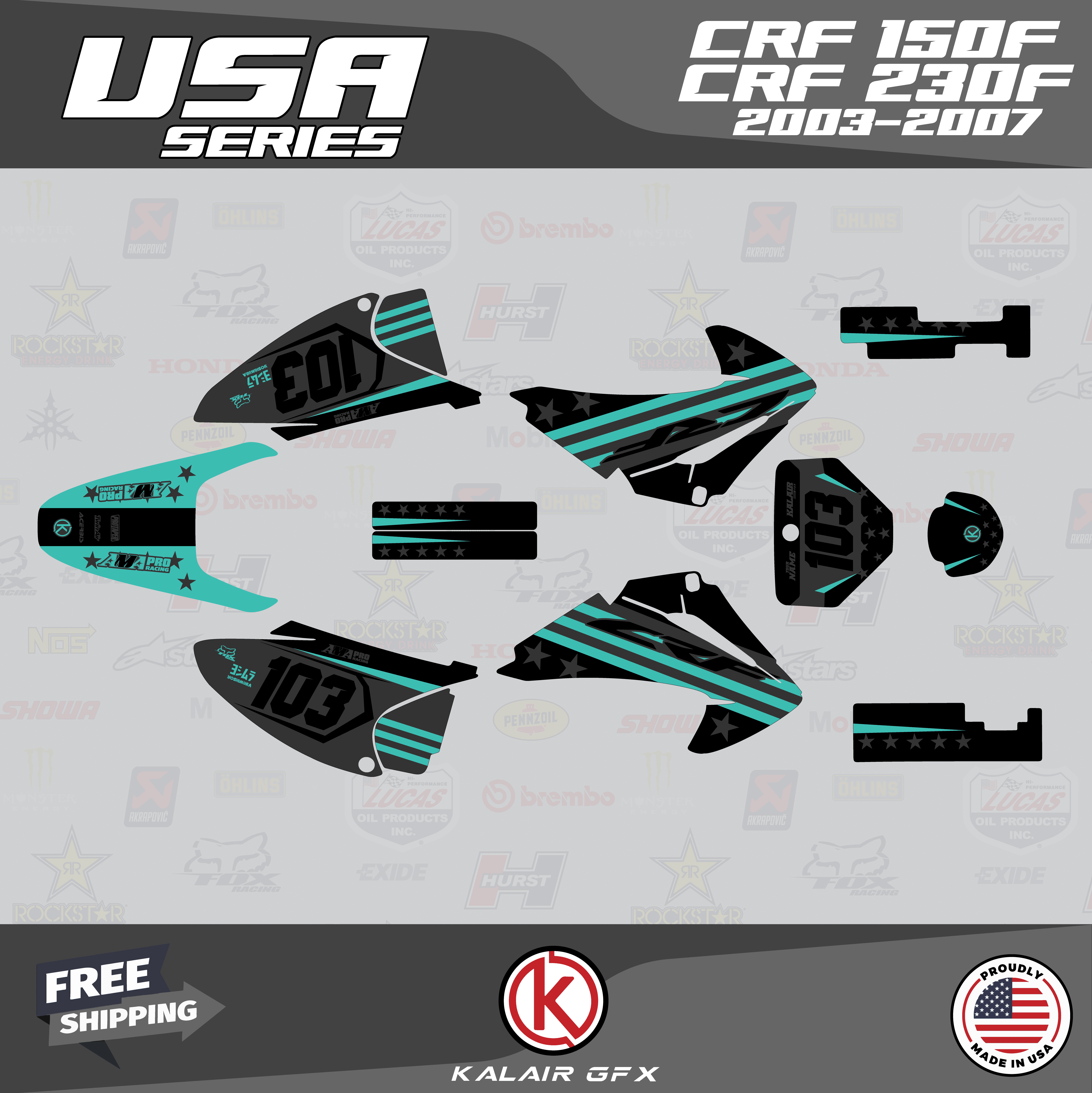 Kalair GFX Graphics Kit for Honda CRF230F (2003-2007) Usa Series ...