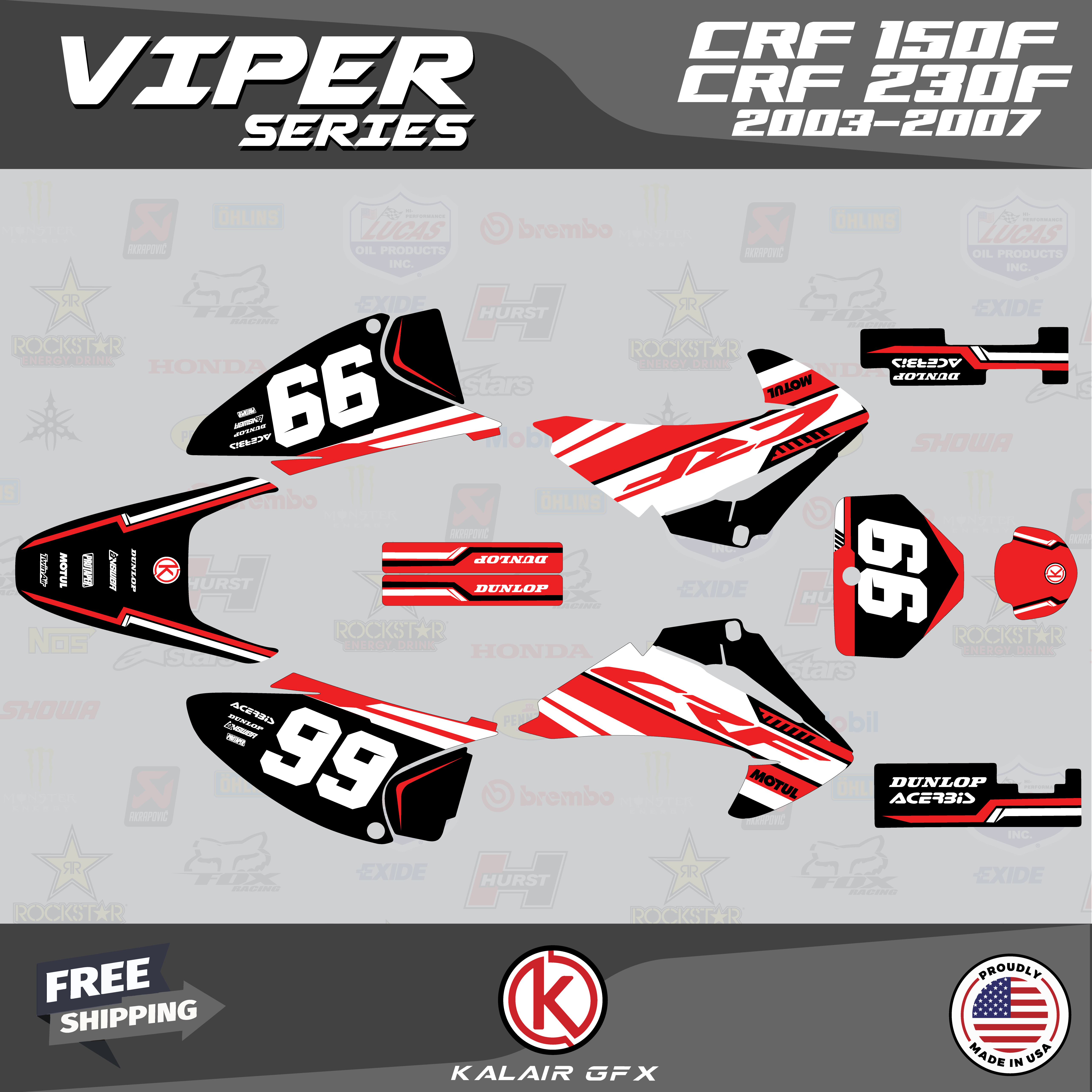 Kalair GFX Graphics Kit for Honda CRF230F (2003-2007) Viper Series ...