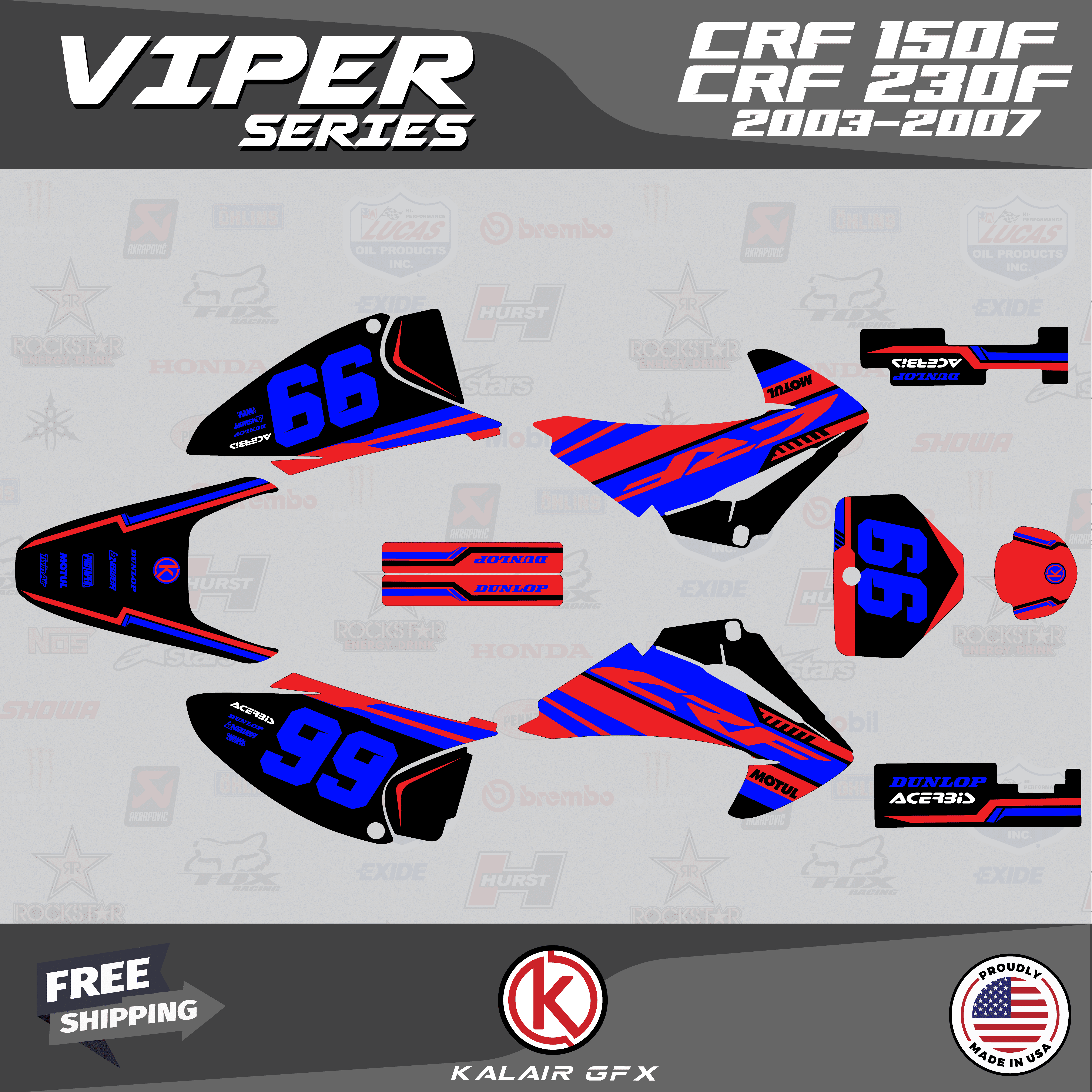 Kalair GFX Graphics Kit for Honda CRF230F (2003-2007) Viper Series ...