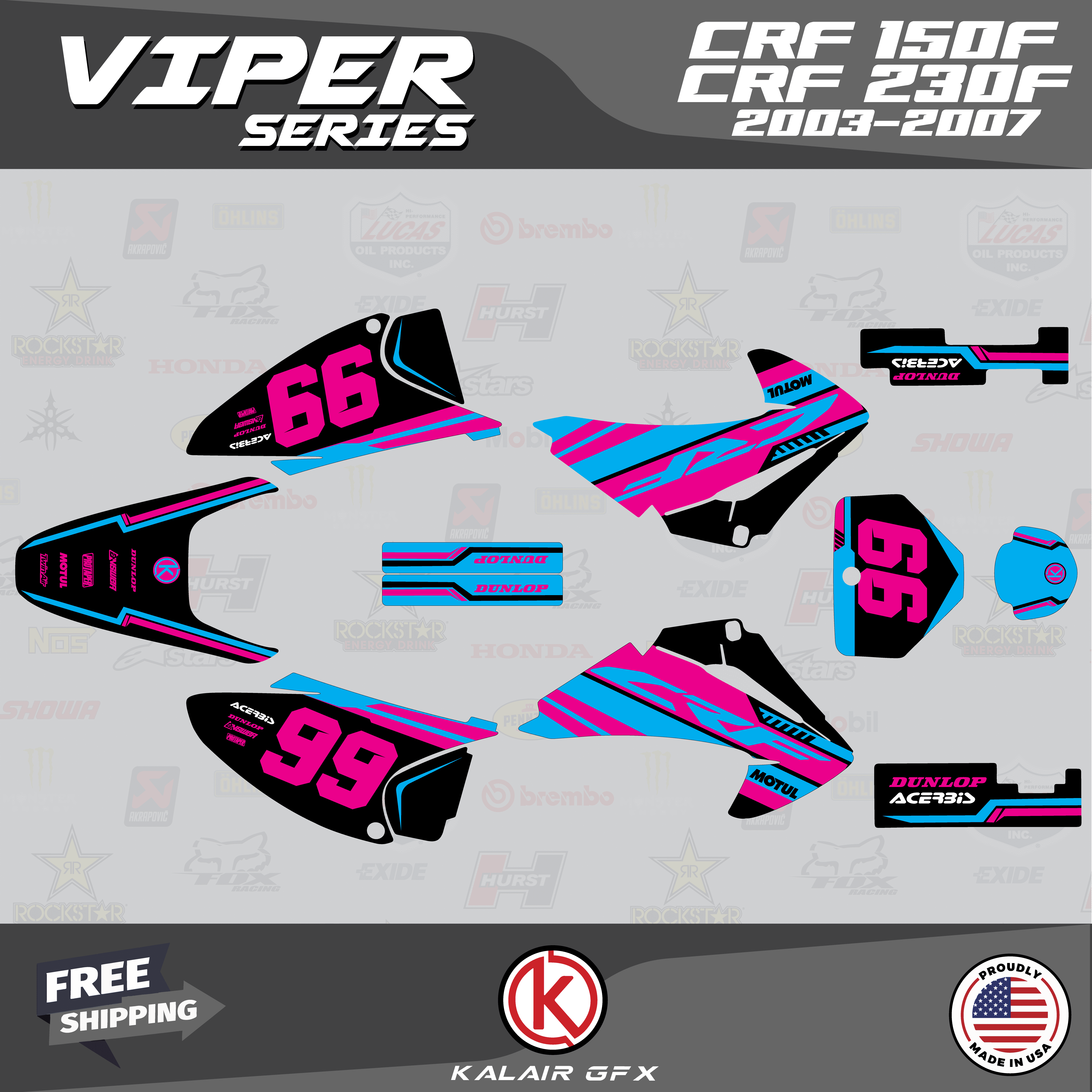 Kalair GFX Graphics Kit for Honda CRF230F (2003-2007) Viper Series ...