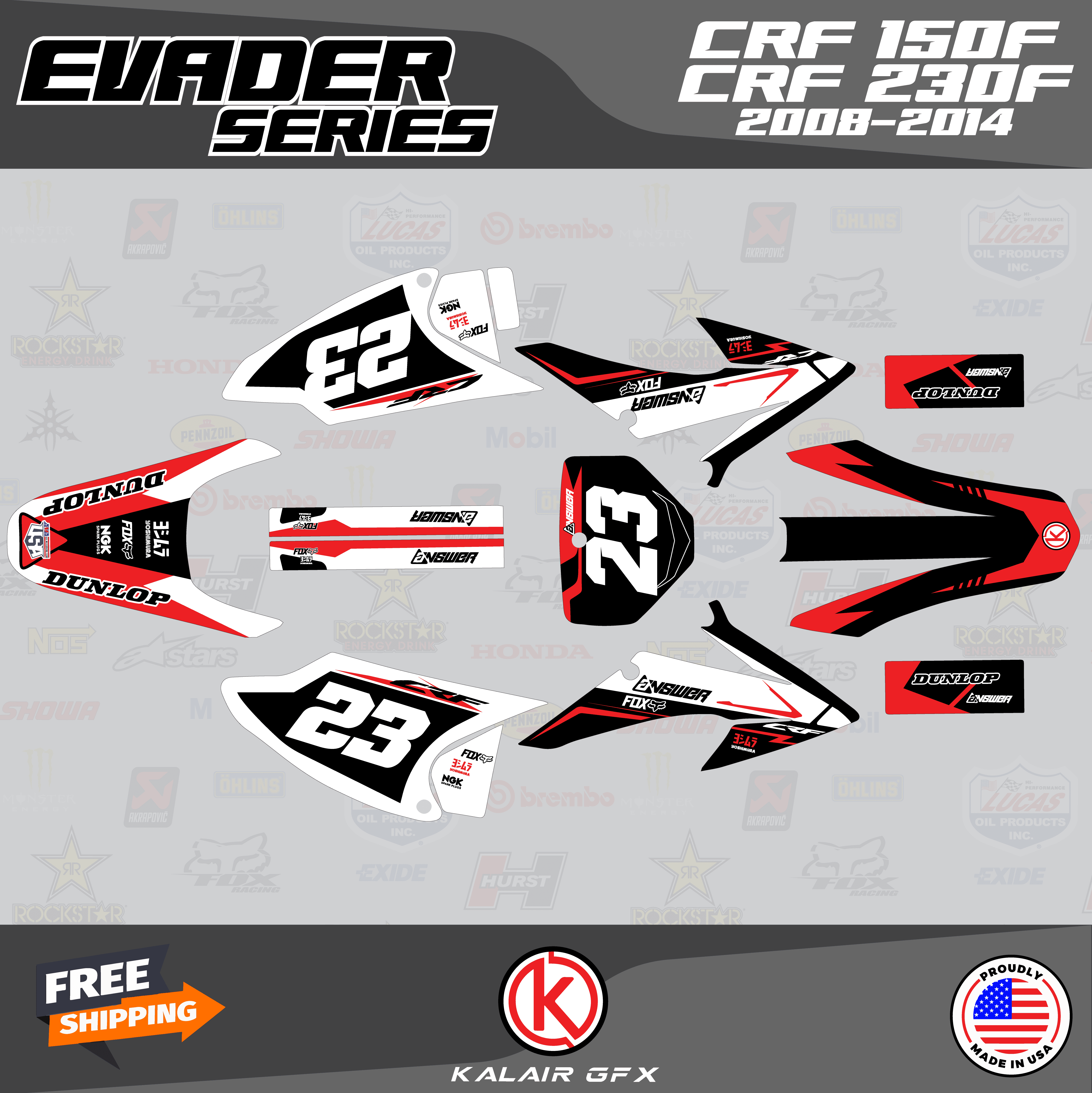 Kalair GFX Graphics Kit for Honda CRF230F (2008-2014) Evader Series ...