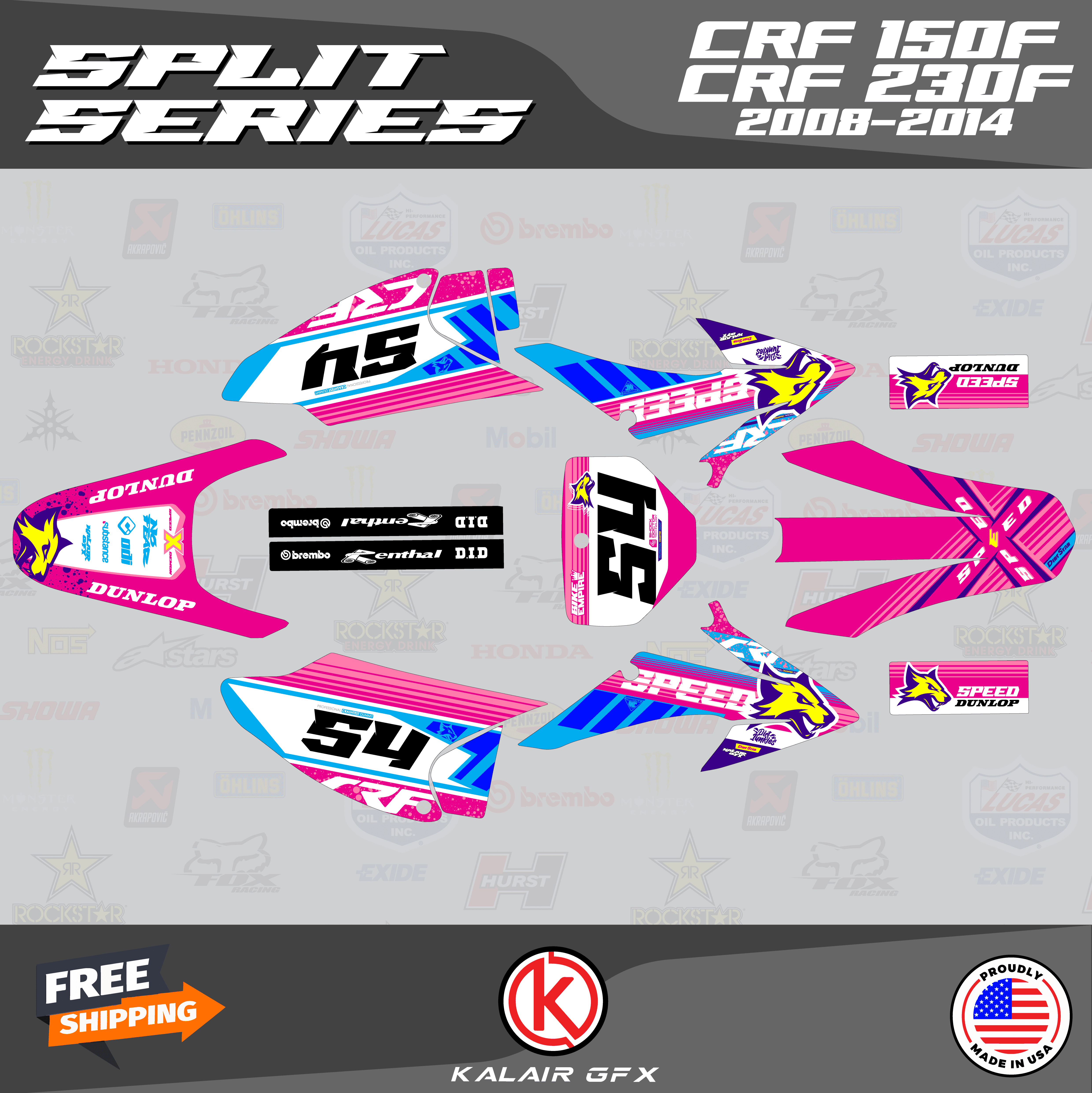 Kalair GFX Graphics Kit for Honda CRF230F (2008-2014) Split Series ...
