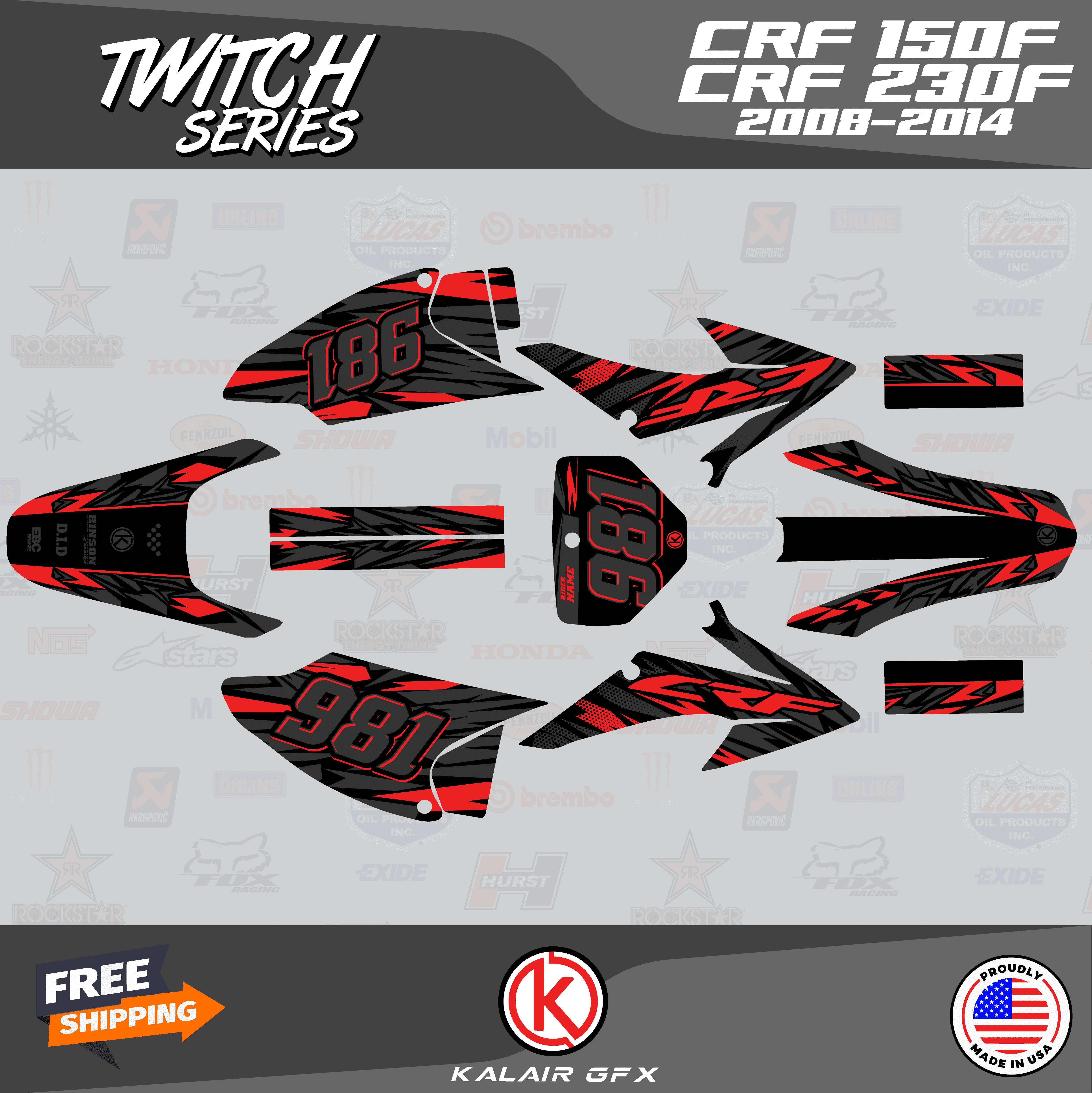 Kalair GFX Graphics Kit for Honda CRF230F (2008-2014) Twitch Series ...