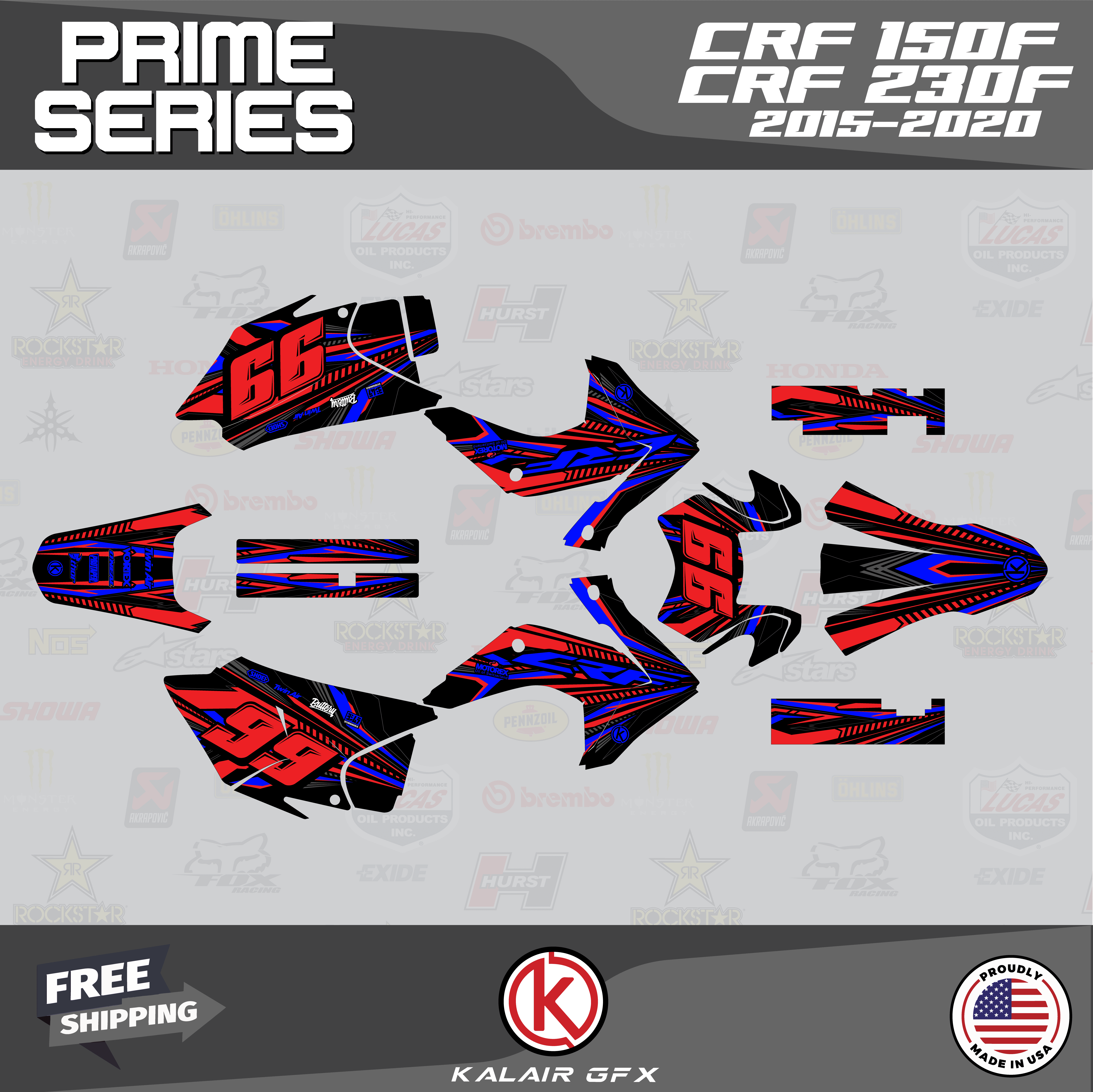 Kalair GFX Graphics Kit for Honda CRF230F (2015-2020) Prime Series ...