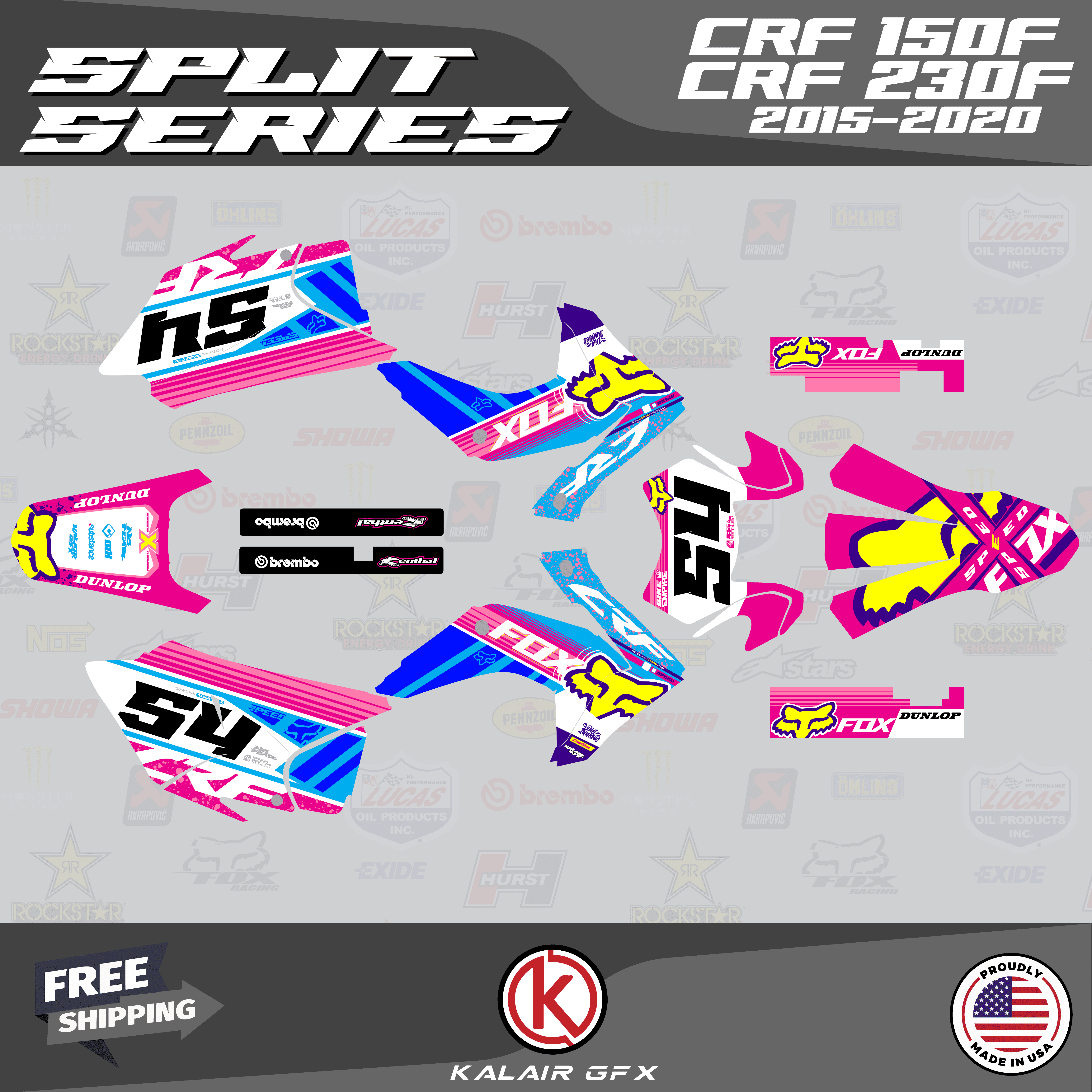 Kalair GFX Graphics Kit for Honda CRF230F (2015-2020) Split Series ...