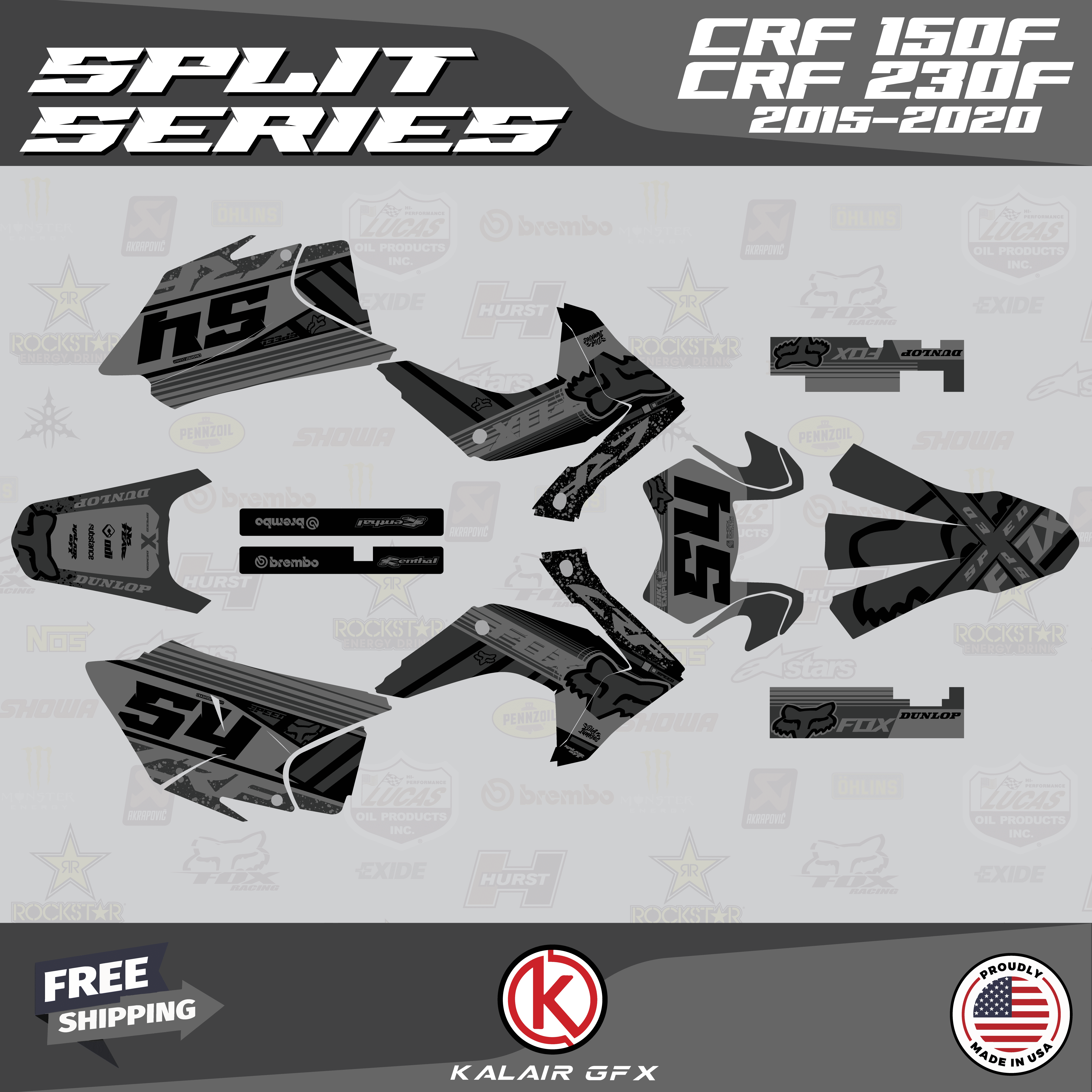 Kalair GFX Graphics Kit for Honda CRF230F (2015-2020) Split Series ...