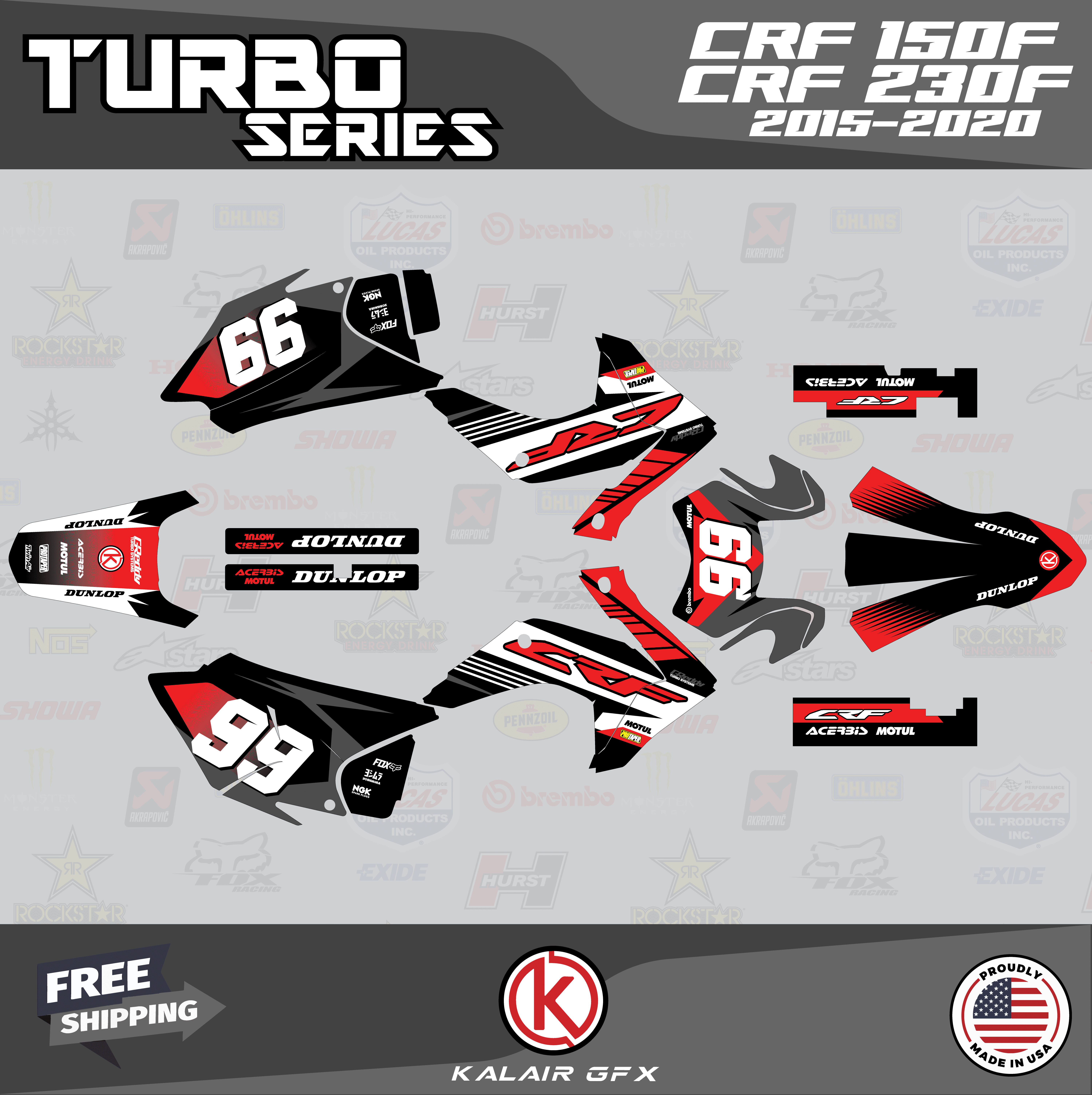 Kalair GFX Graphics Kit for Honda CRF230F (2015-2020) Turbo Series ...