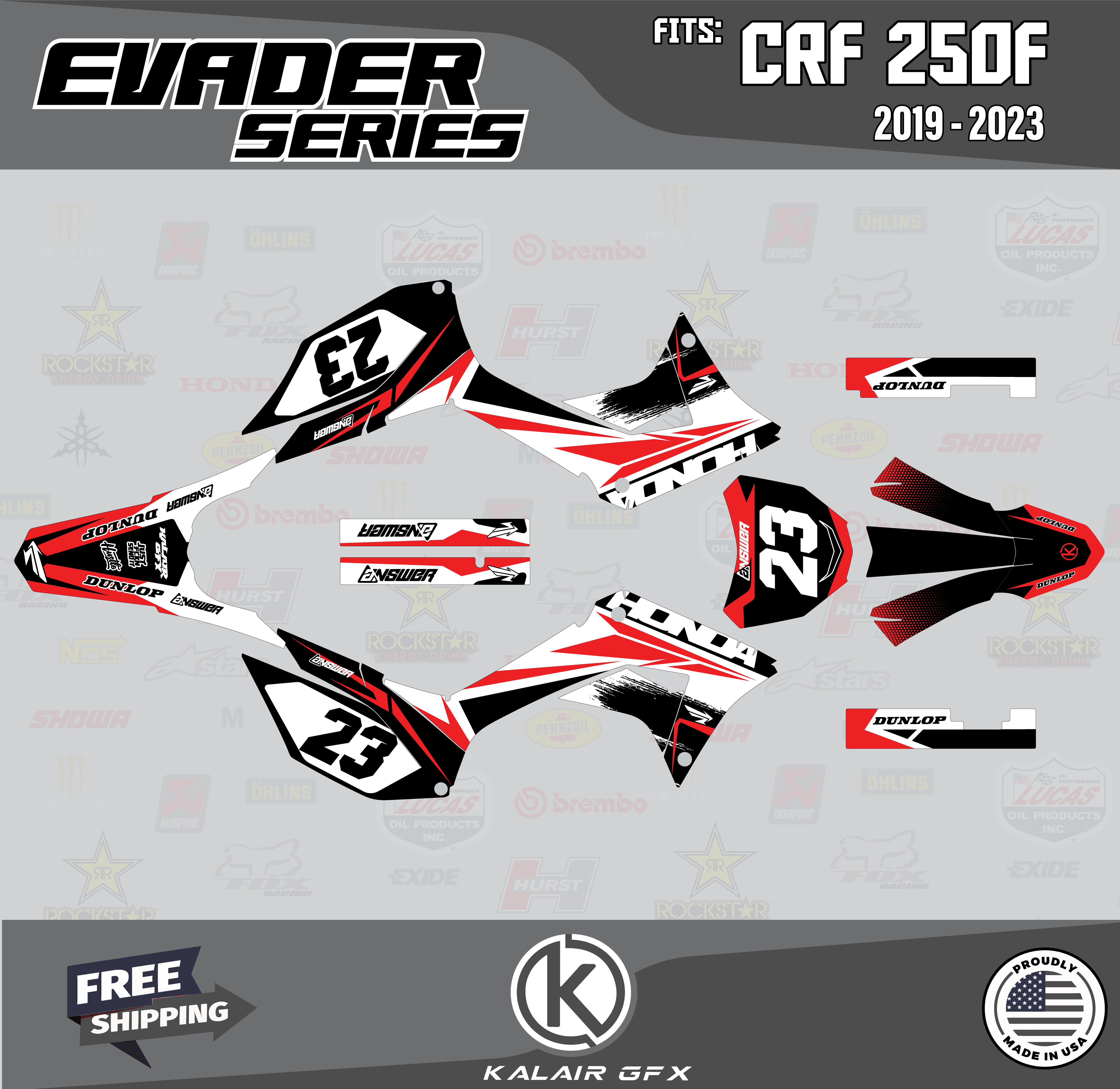 Kalair GFX Graphics Kit for Honda CRF250F (2019-2024) Evader Series ...