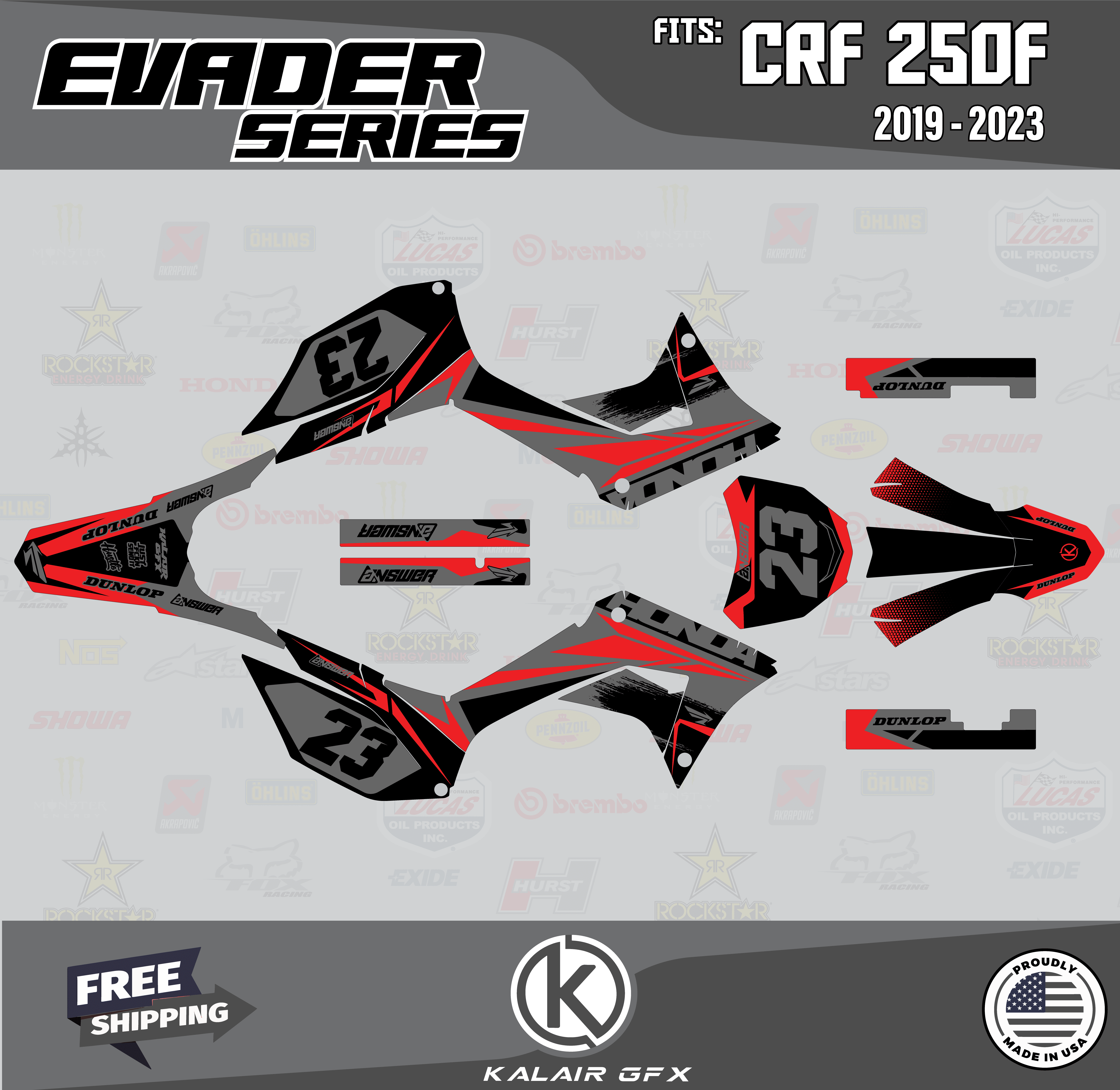 Kalair GFX Graphics Kit for Honda CRF250F (2019-2024) Evader Series ...