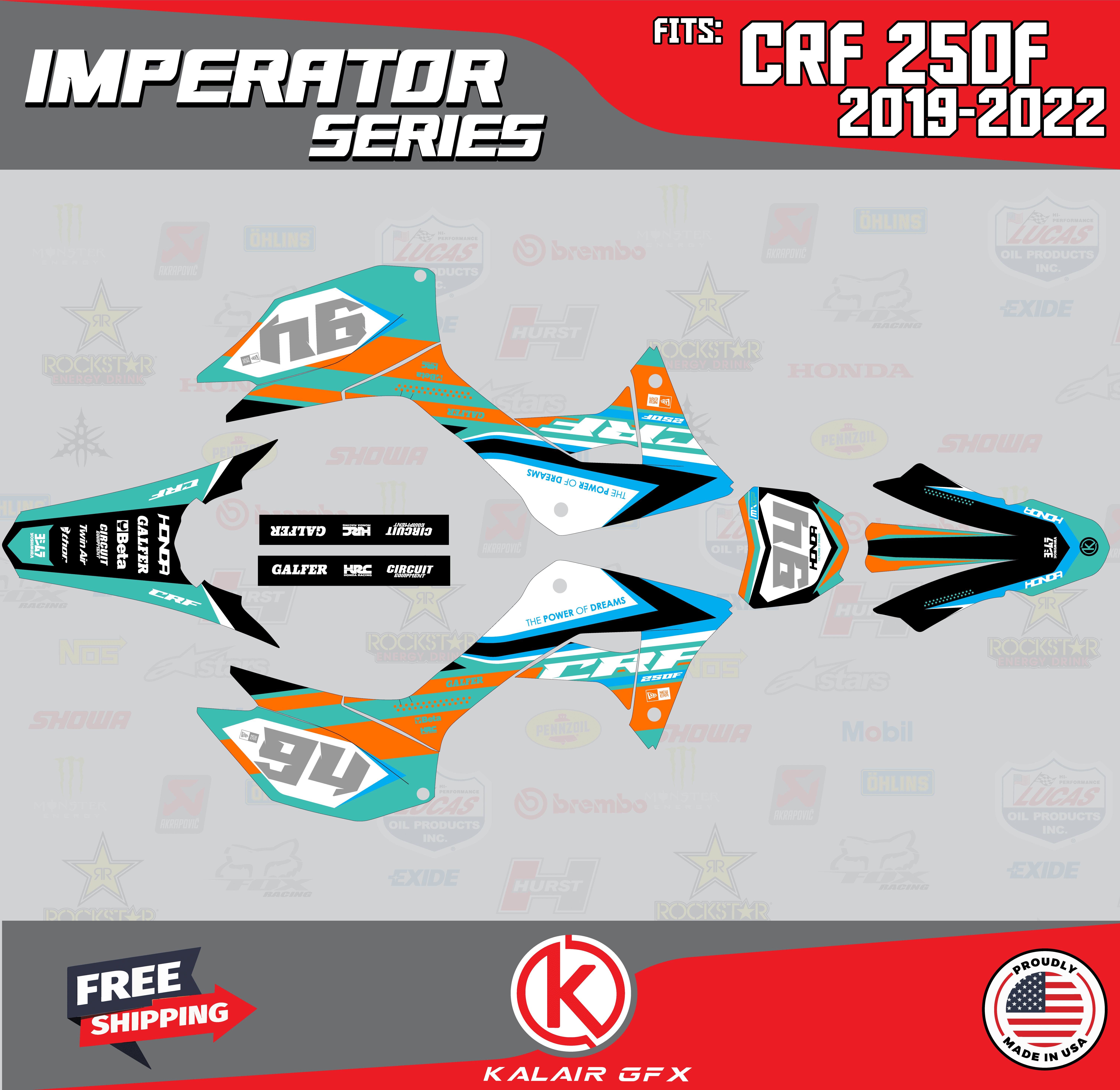 Kalair GFX Graphics Kit for Honda CRF250F (2019-2024) Imperator Series ...