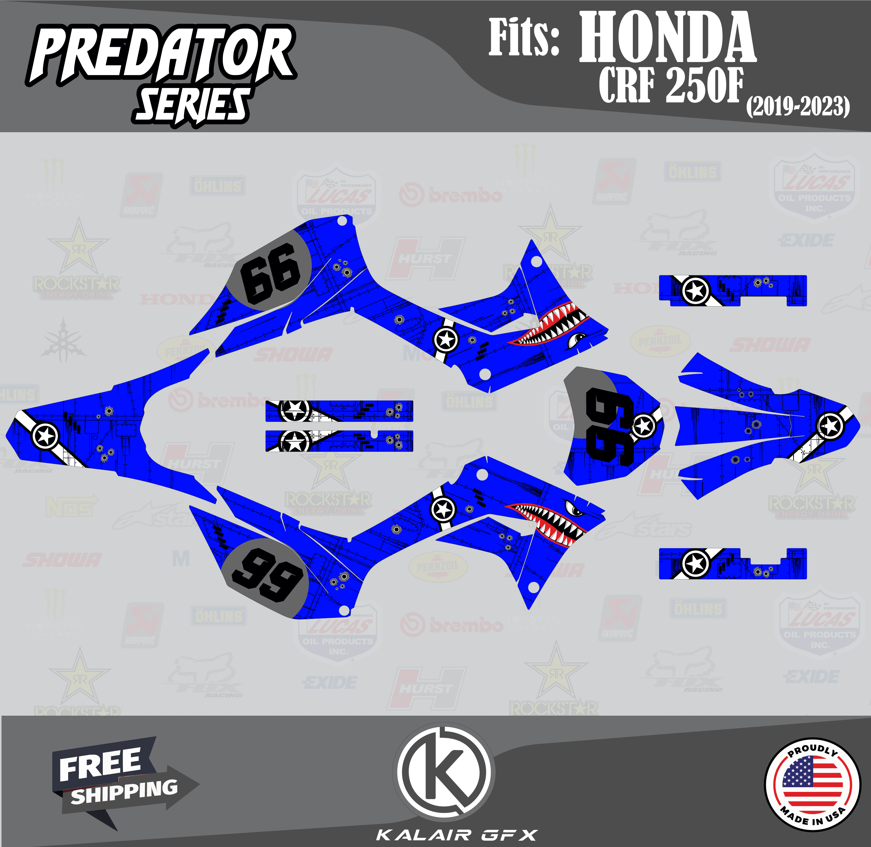 Kalair GFX Graphics Kit for Honda CRF250F (2019-2024) Predator Series ...