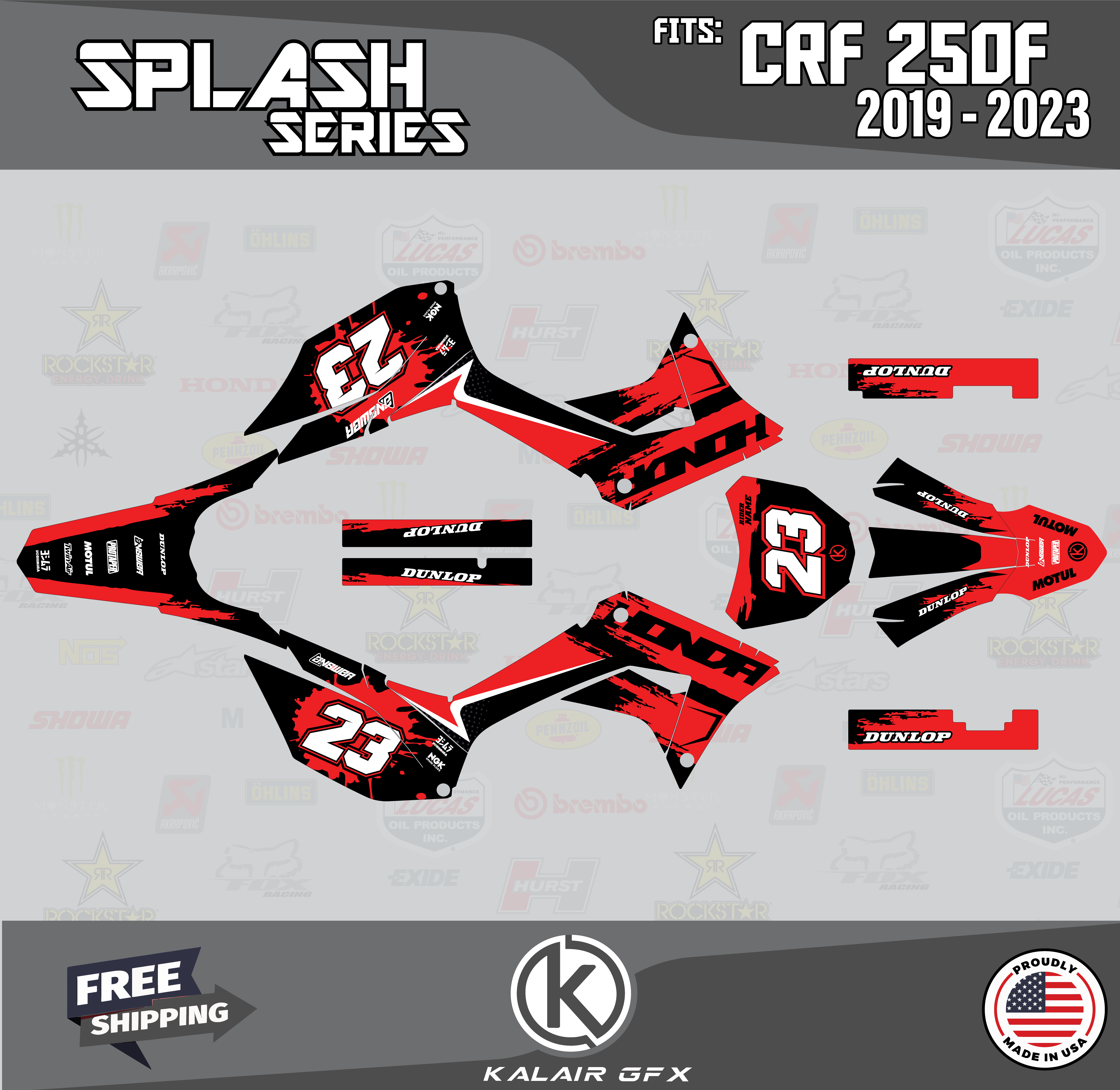 Kalair GFX Graphics Kit for Honda CRF250F (2019-2024) Splash Series ...