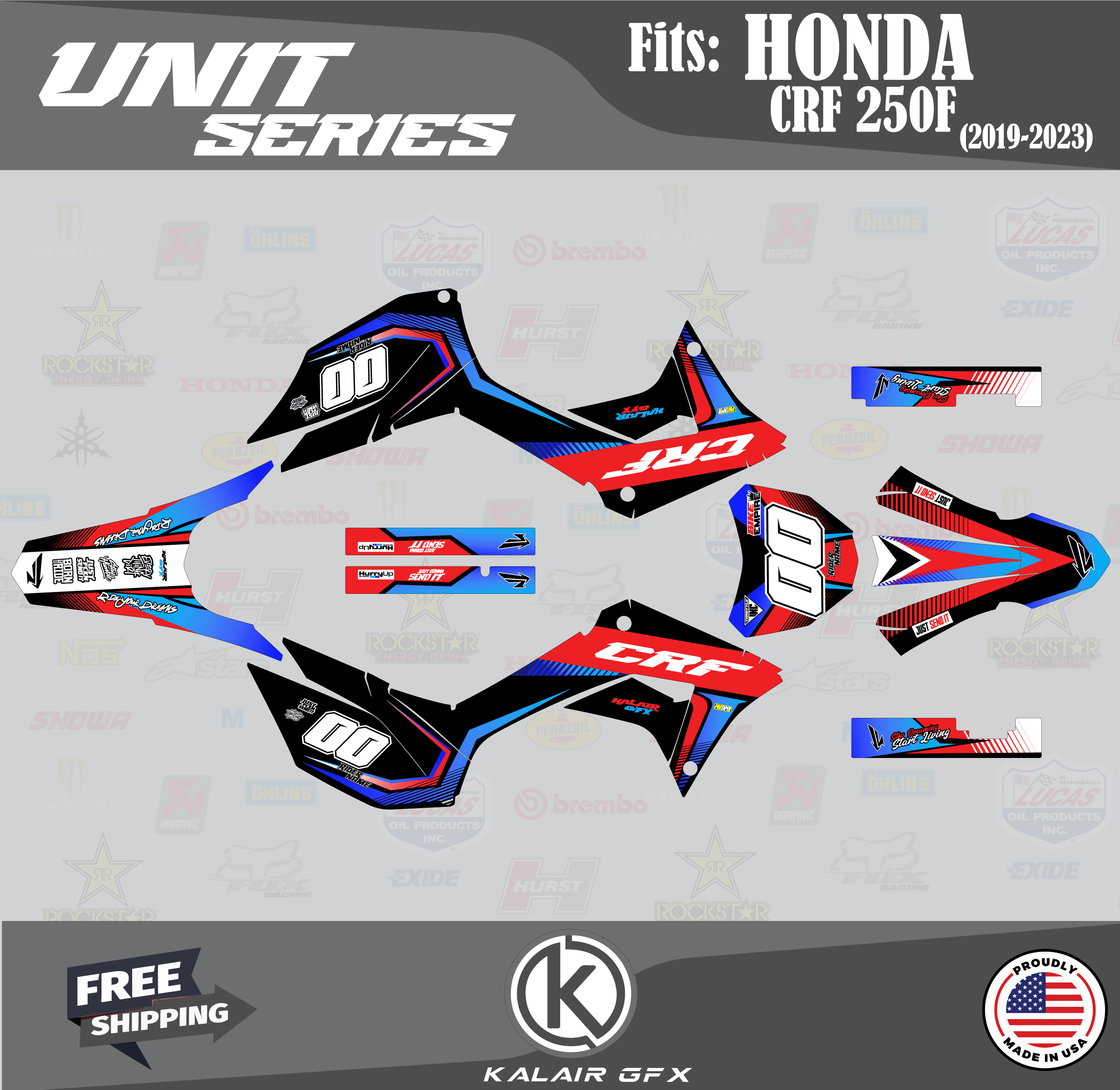 Kalair GFX Graphics Kit for Honda CRF250F (2019-2024) Unit Series ...