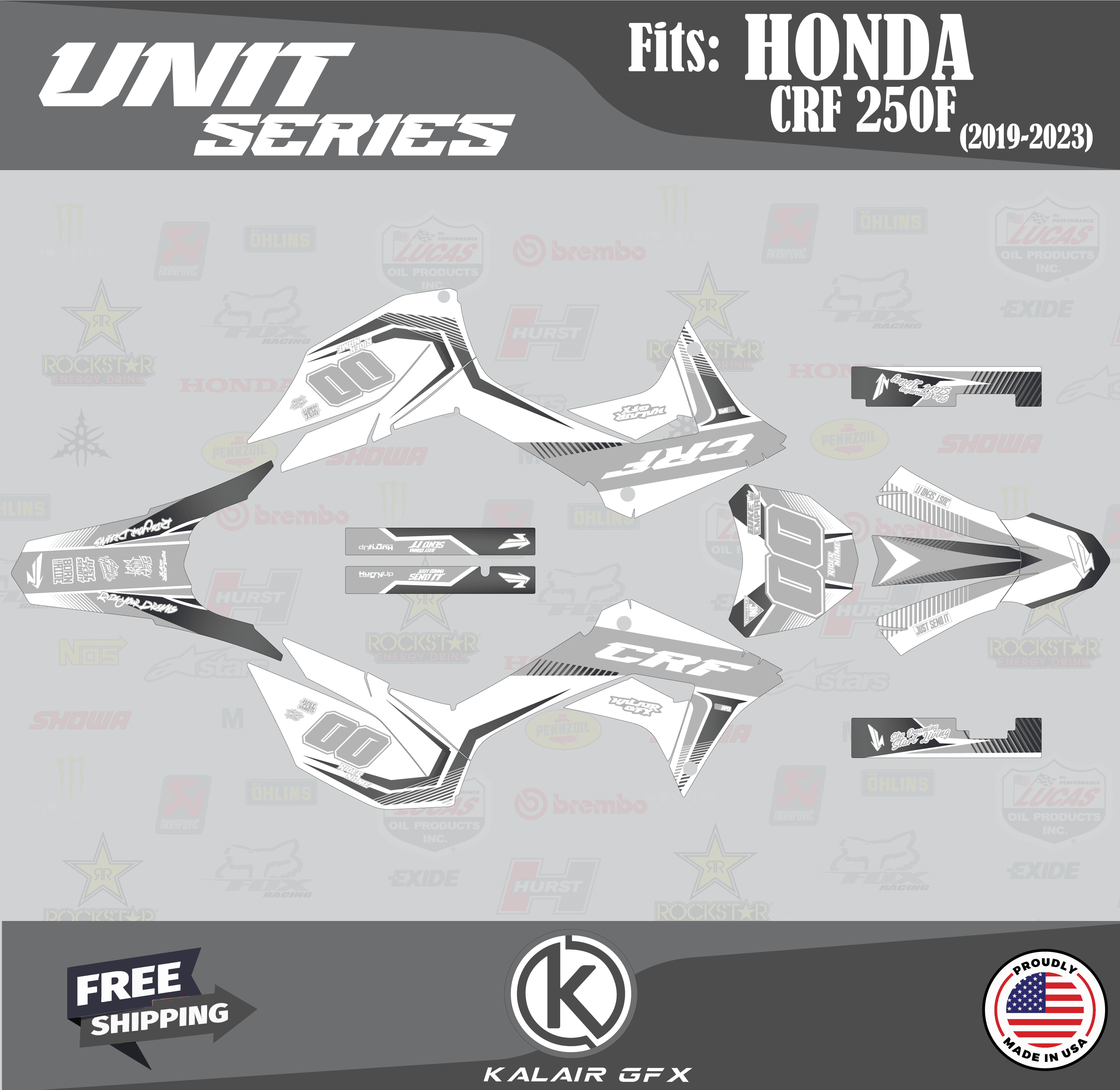Kalair GFX Graphics Kit for Honda CRF250F (2019-2024) Unit Series ...
