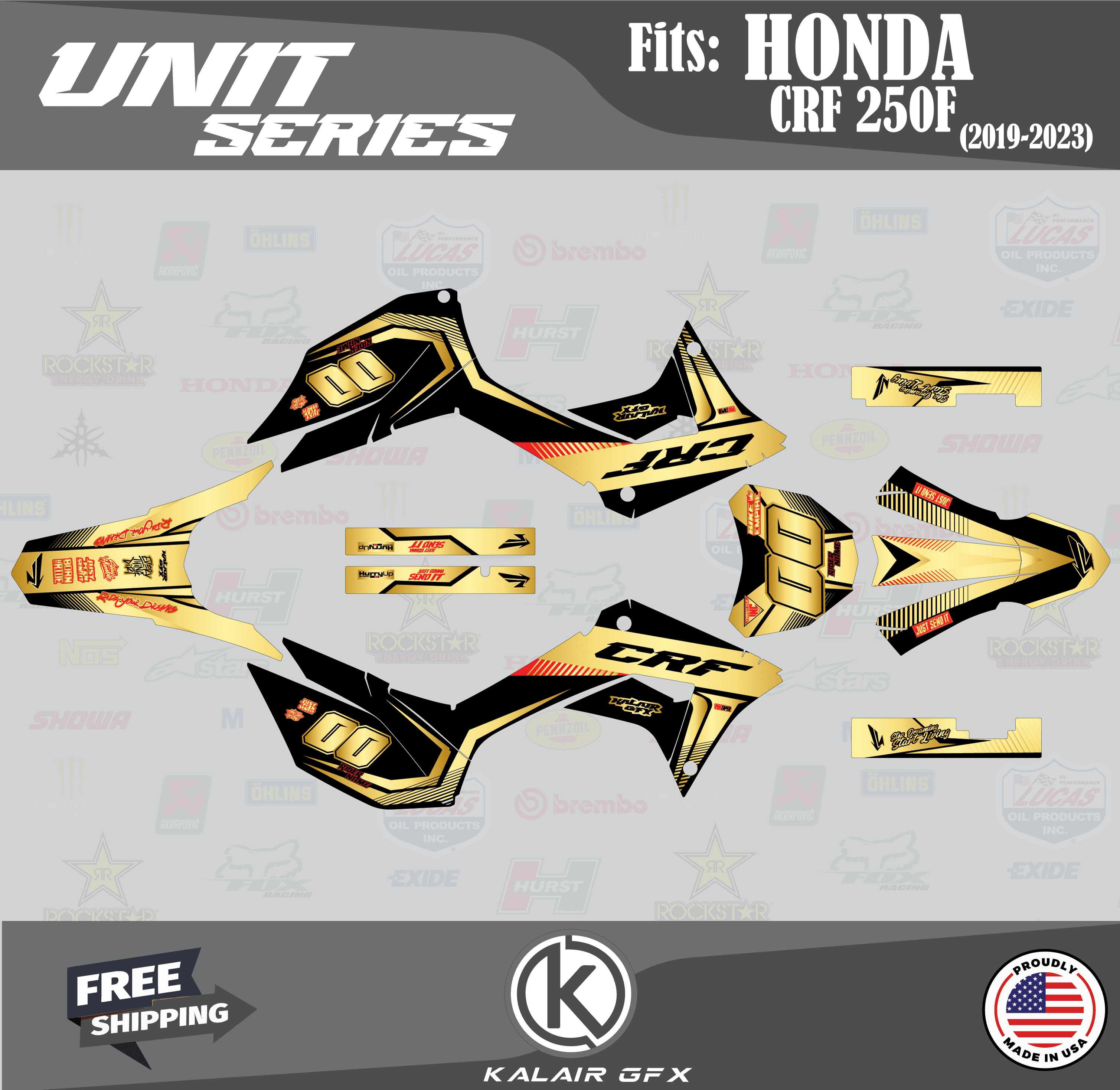 Kalair GFX Graphics Kit for Honda CRF250F (2019-2024) Unit Series ...