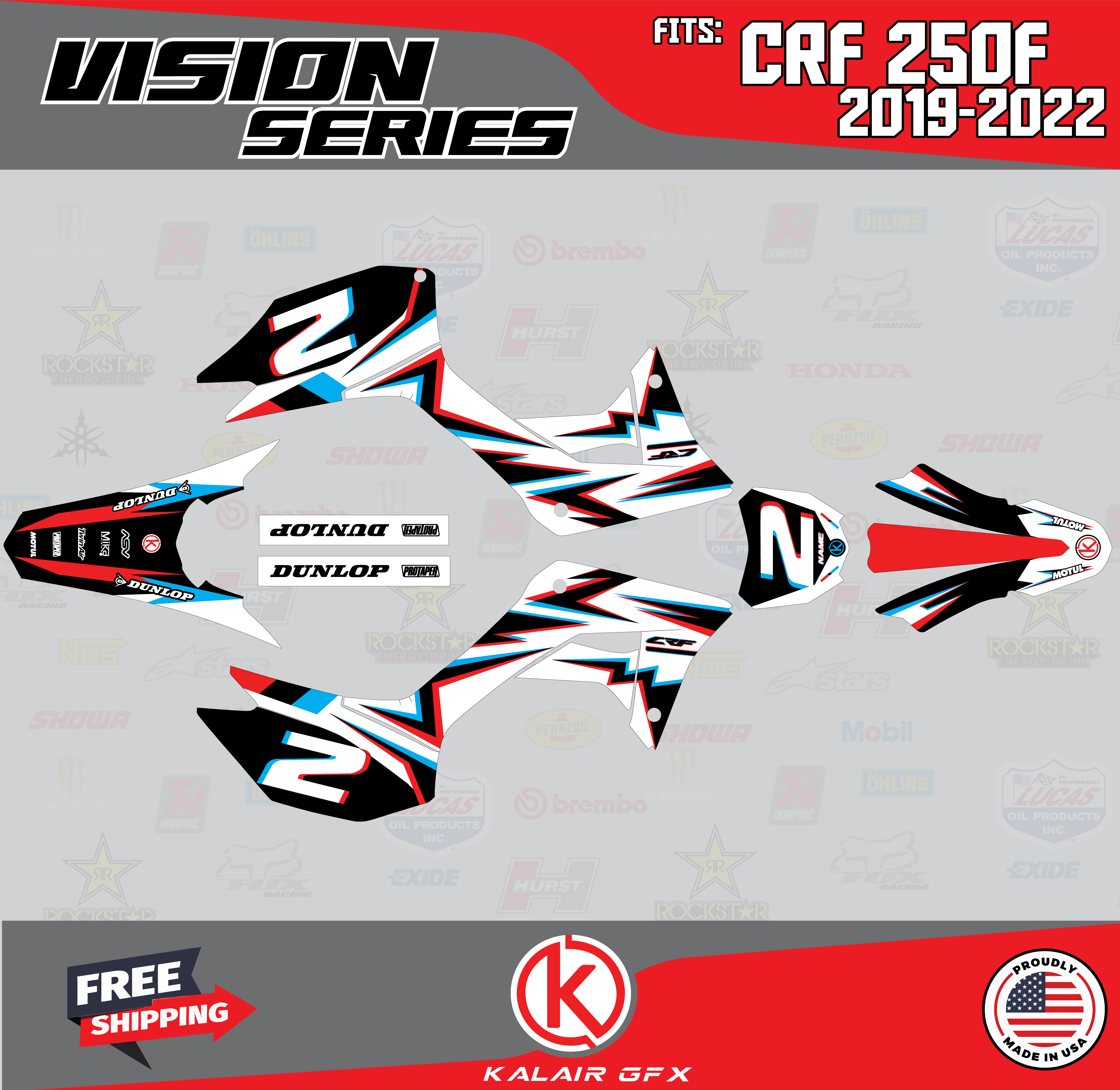 Kalair GFX Graphics Kit for Honda CRF250F (2019-2024) Vision Series ...