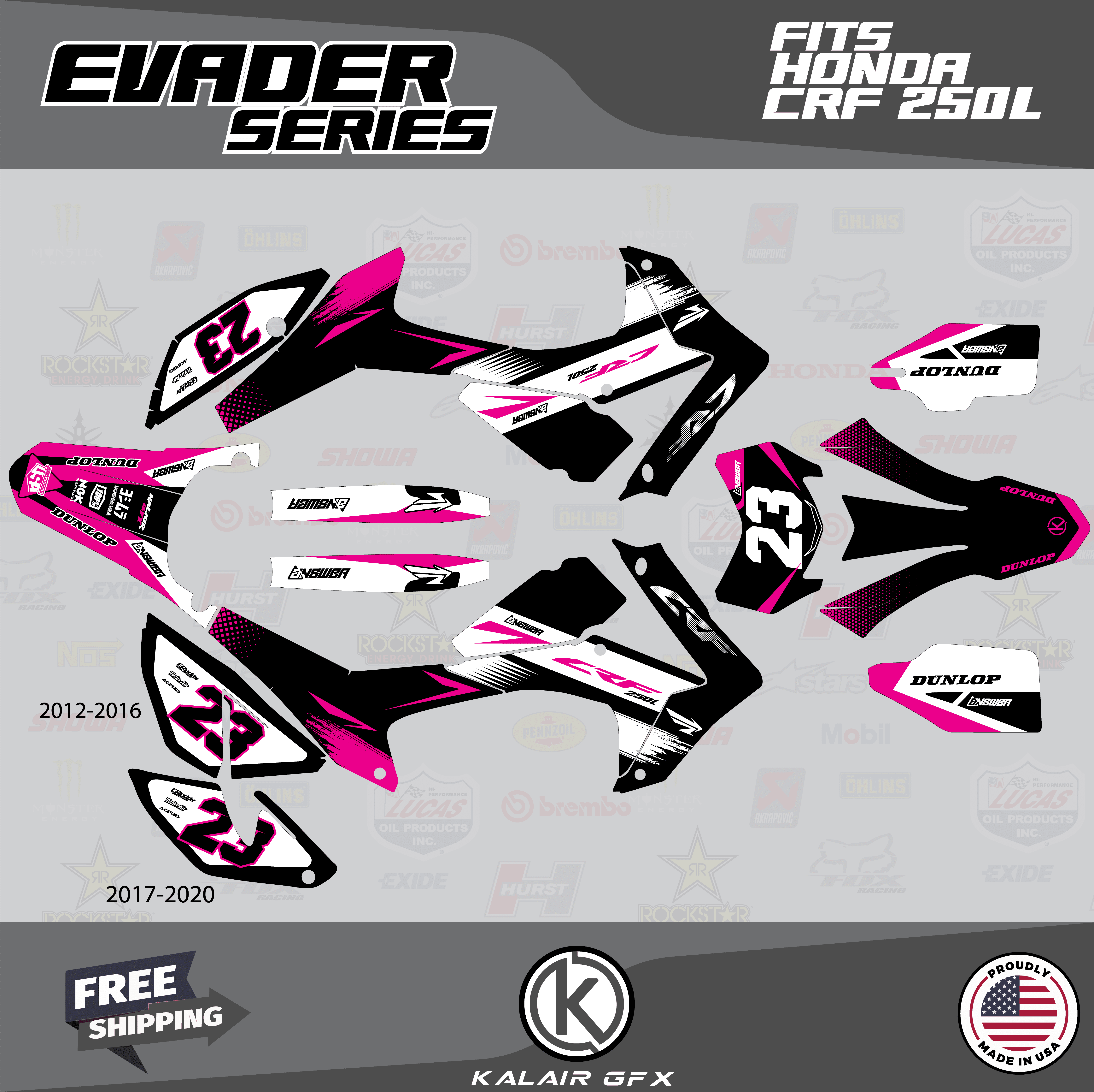 Kalair GFX Graphics Kit for Honda CRF250L (2012-2016) Evader Series ...