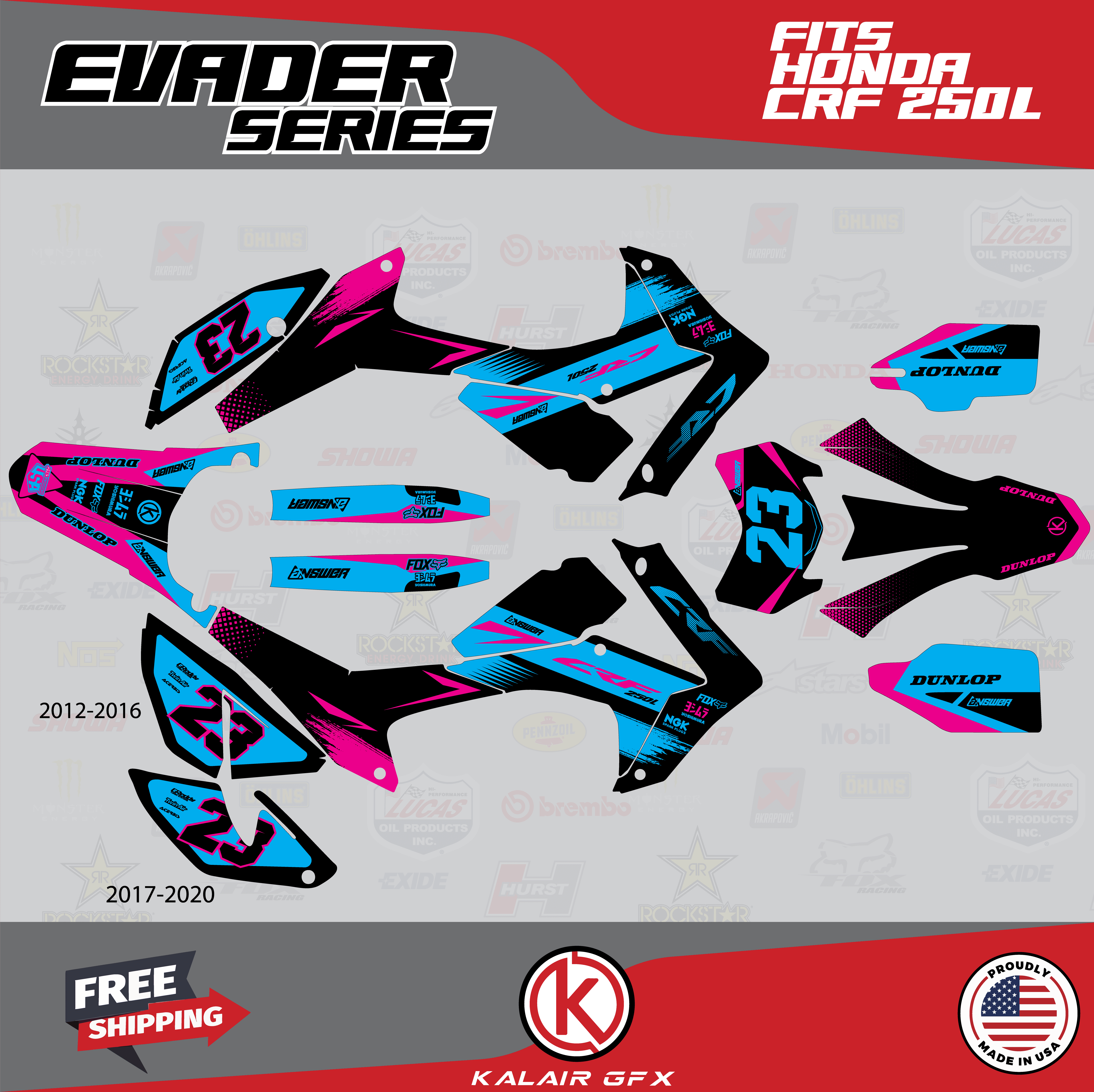 Kalair GFX Graphics Kit for Honda CRF250L (2017-2020) Evader Series ...