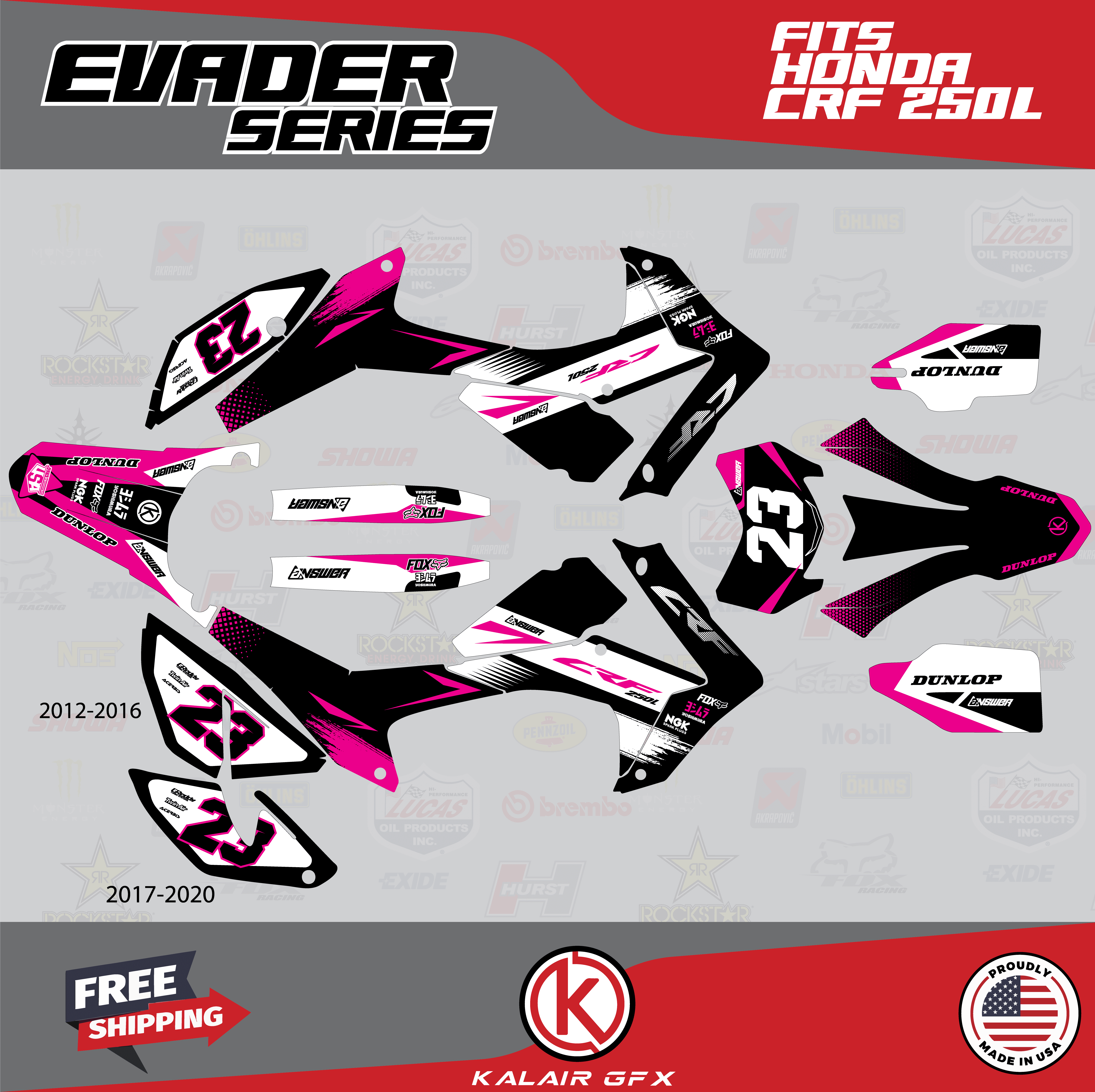 Kalair GFX Graphics Kit for Honda CRF250L (2017-2020) Evader Series ...