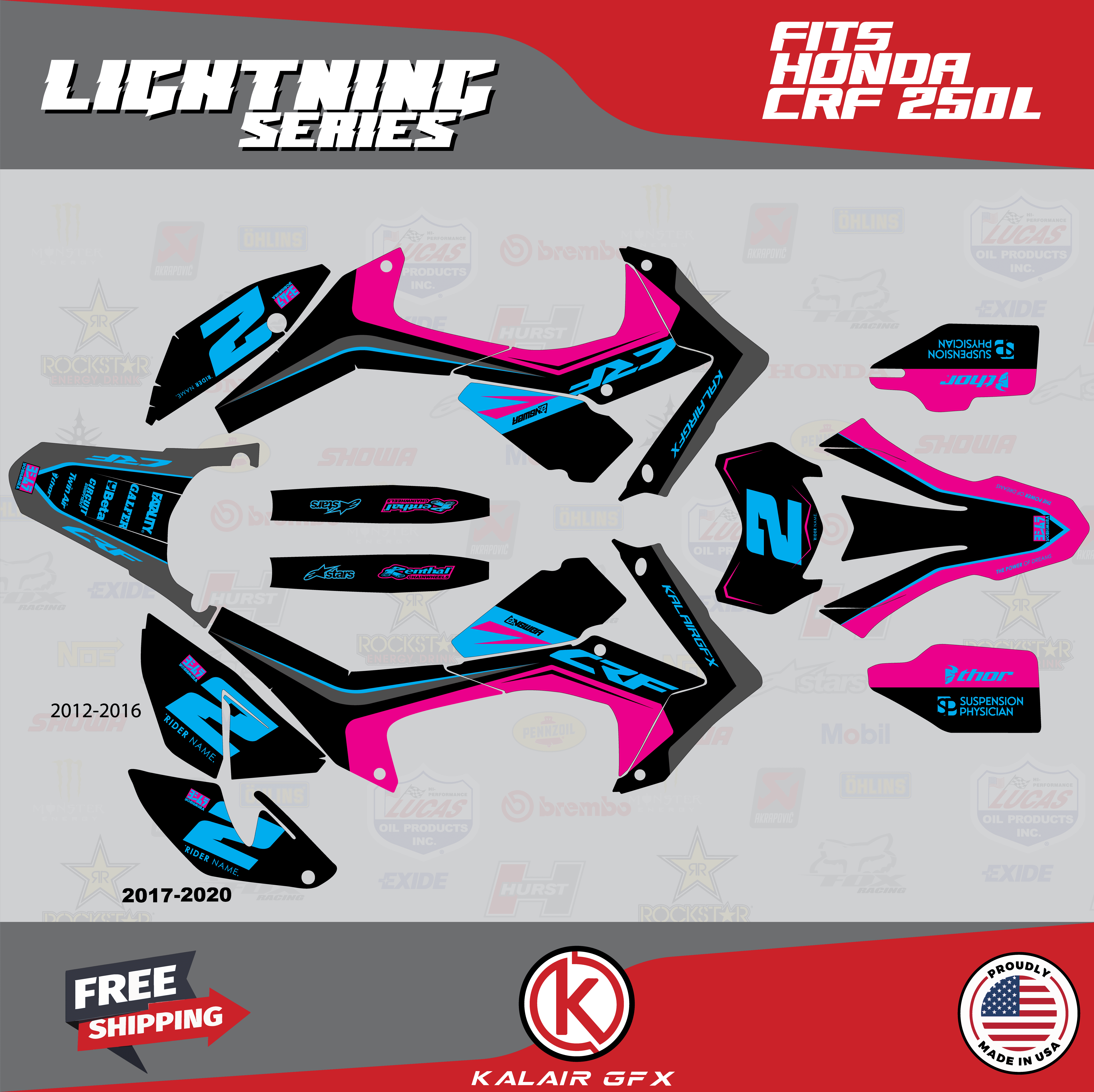 Kalair GFX Graphics Kit for Honda CRF250L (2017-2020) Lightning Series ...
