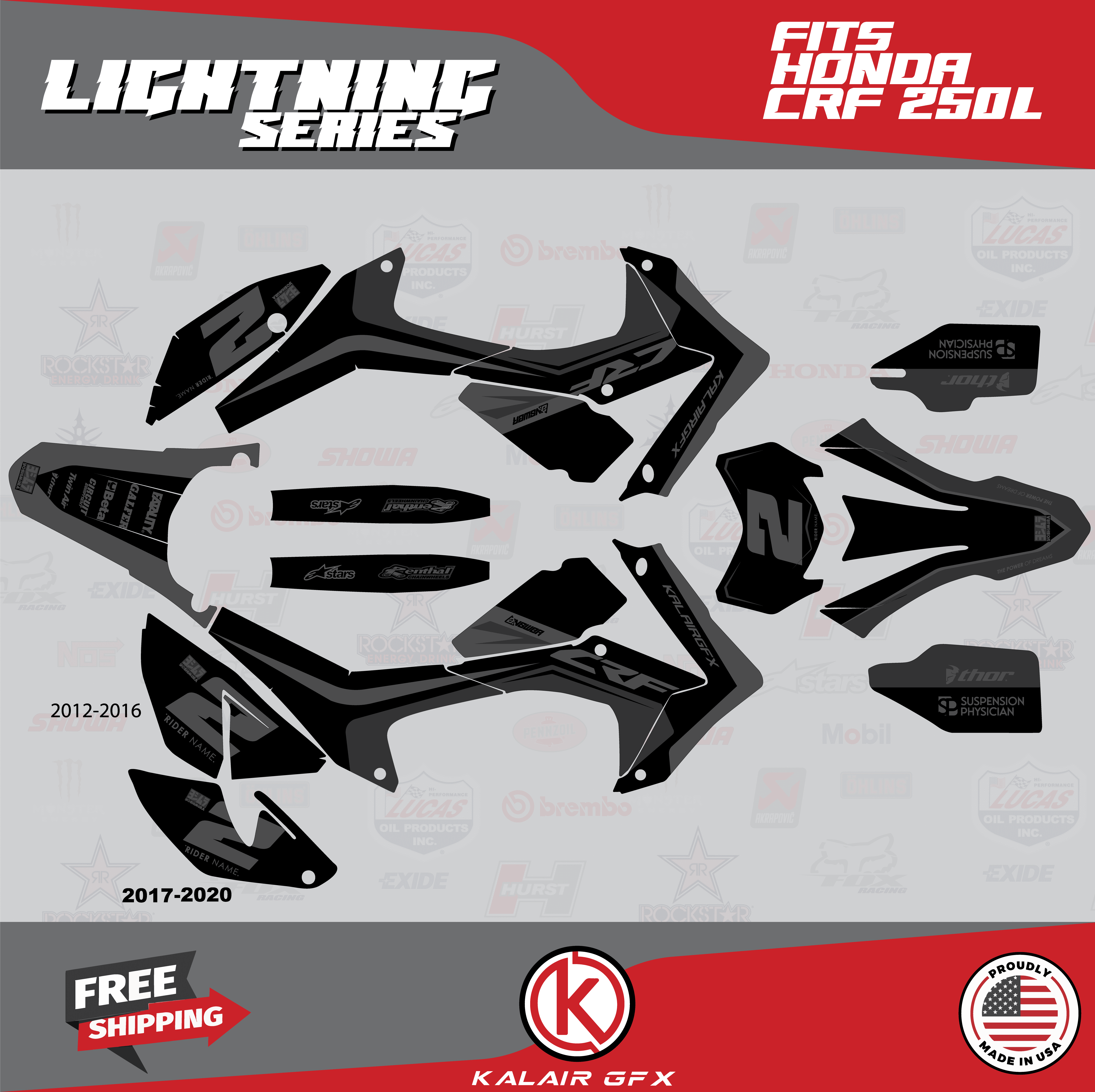 Kalair GFX Graphics Kit for Honda CRF250L (2017-2020) Lightning Series ...