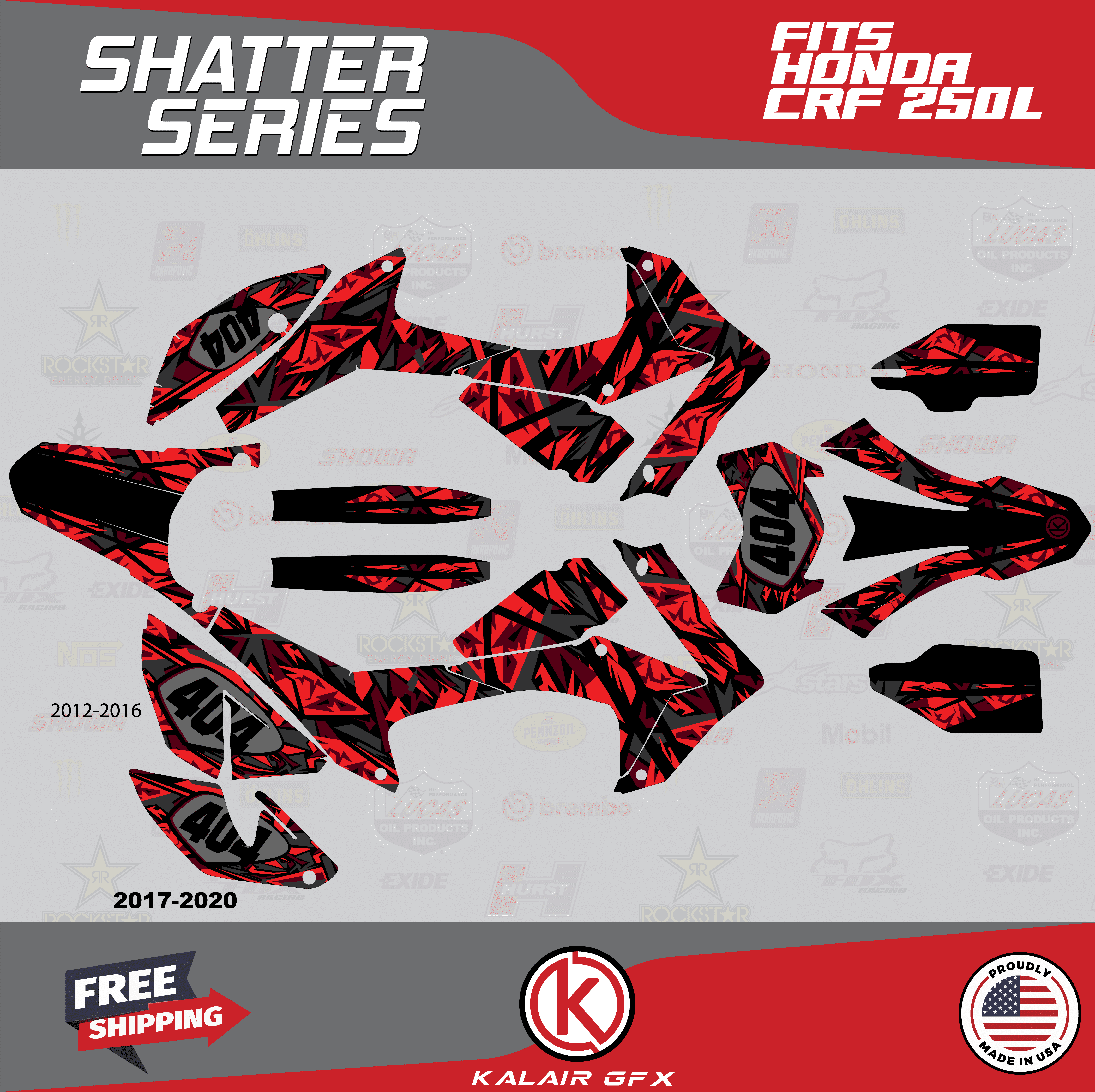 Kalair GFX Graphics Kit for Honda CRF250L (2017-2020) Shatter Series ...