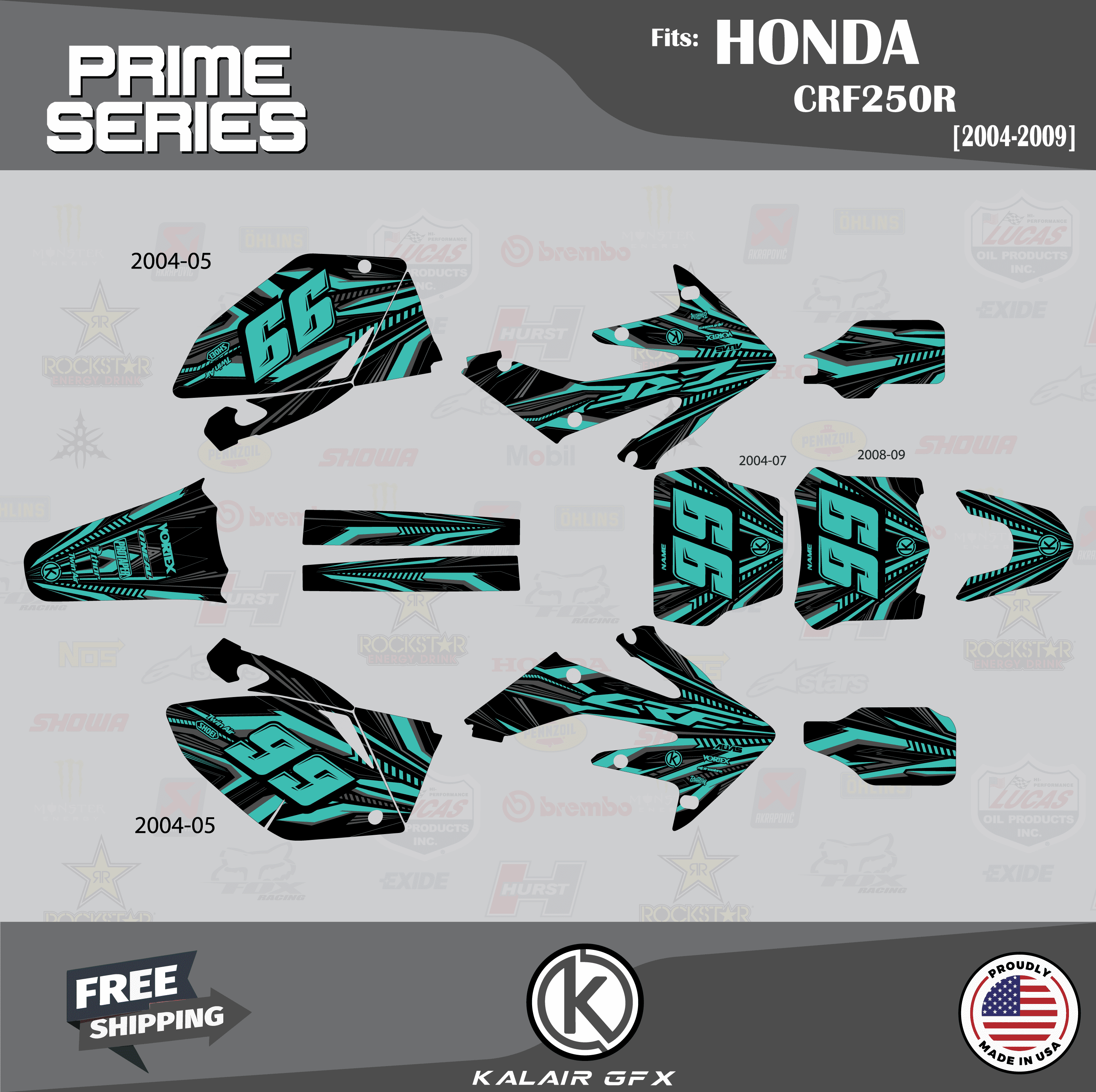 Kalair GFX Graphics Kit for Honda CRF250R (2006-2007) Prime Series ...