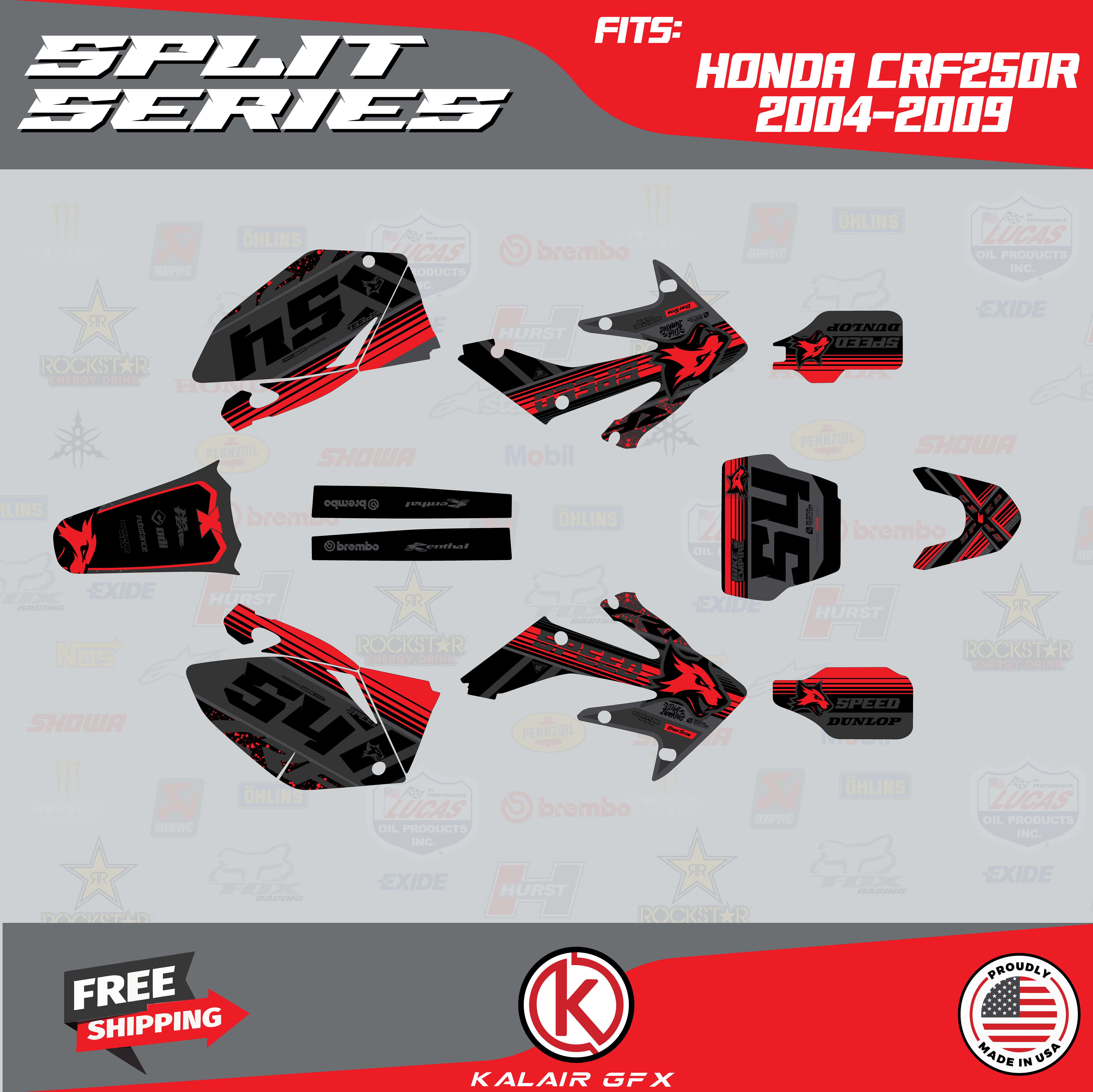 Kalair GFX Graphics Kit for Honda CRF250R (2006-2007) Split Series ...