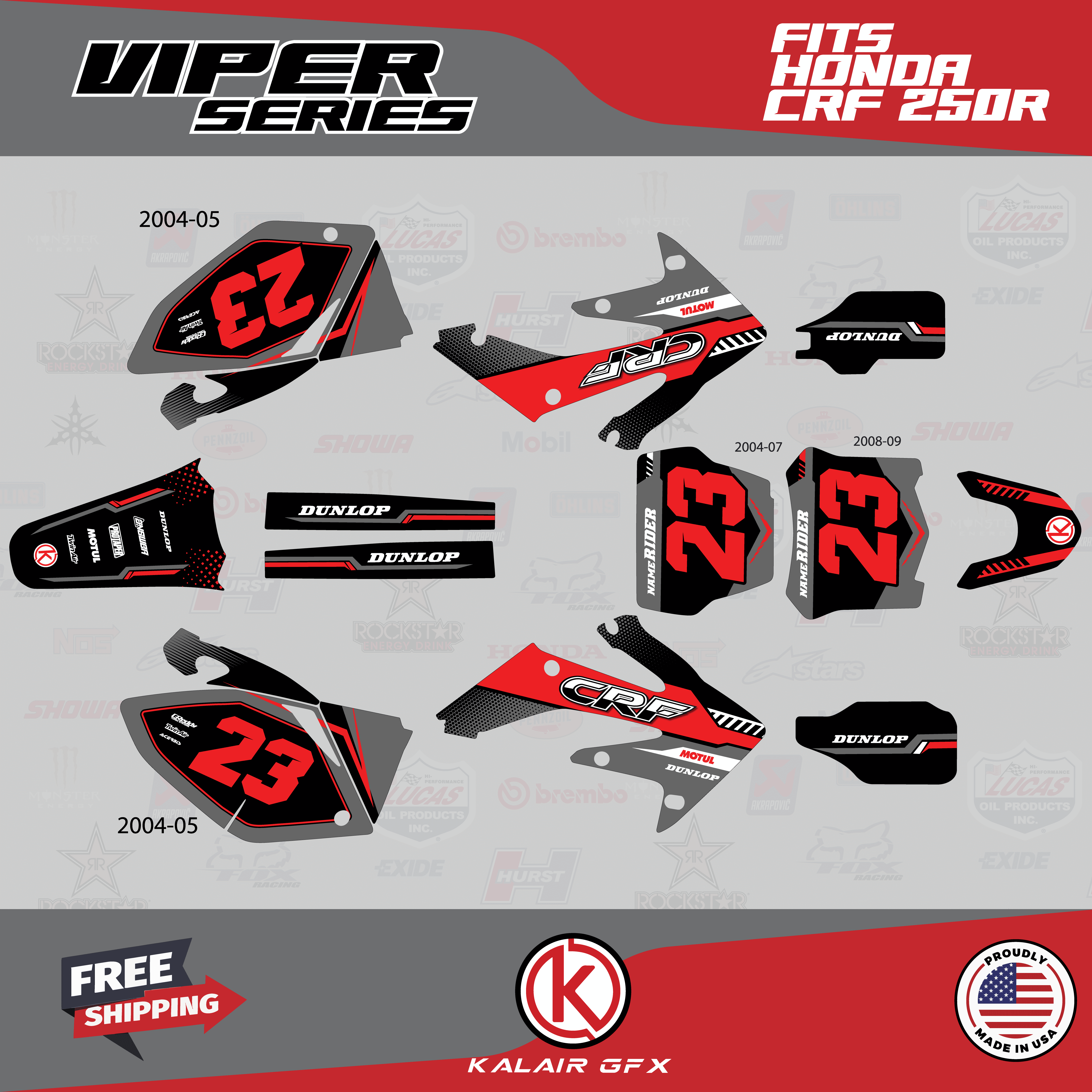 Kalair GFX Graphics Kit for Honda CRF250R (2006-2007) Viper Series ...