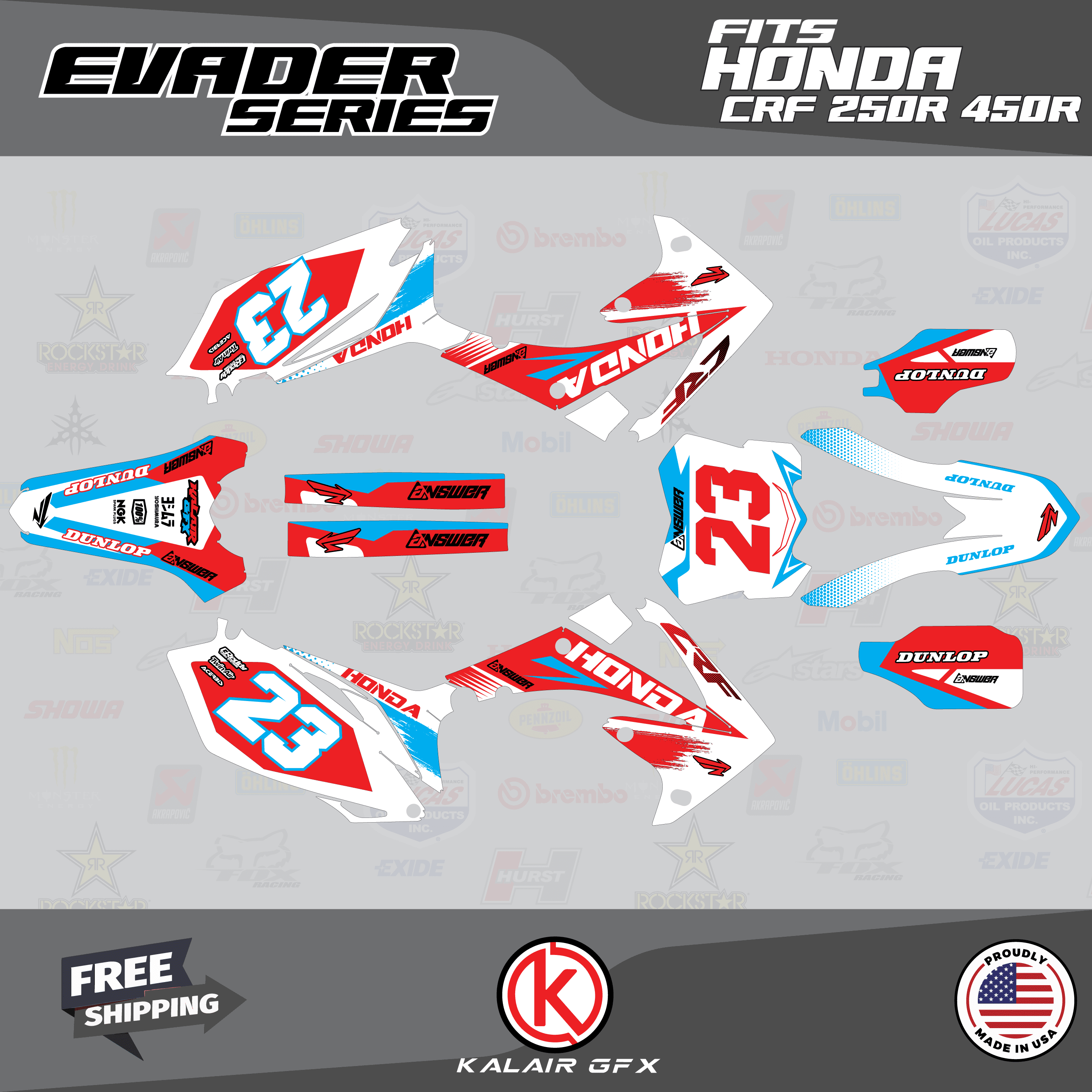 Kalair GFX Graphics Kit for Honda CRF250R (2010-2013) Evader Series ...