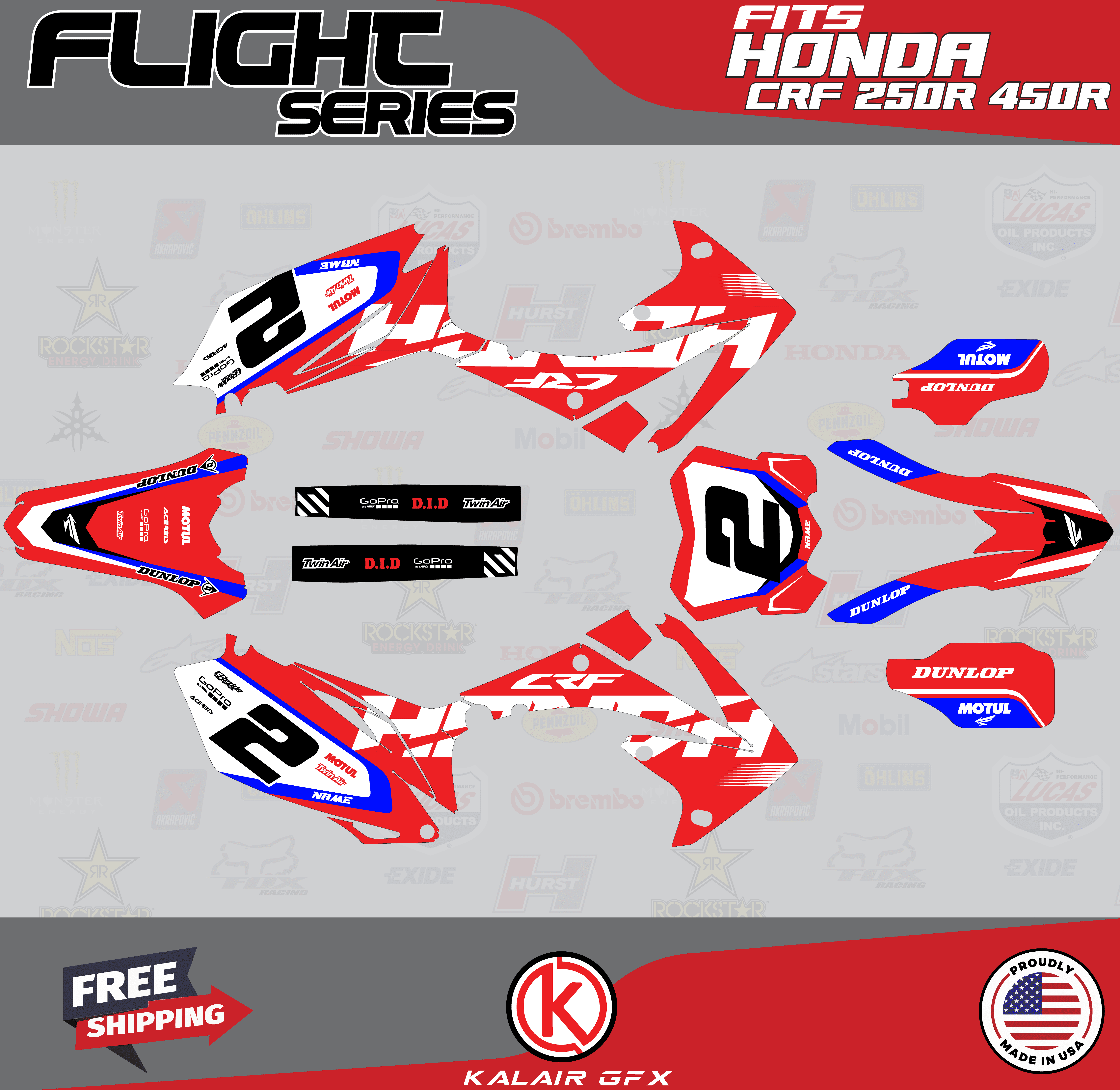 Kalair GFX Graphics Kit for Honda CRF250R (2010-2013) Flight Series ...