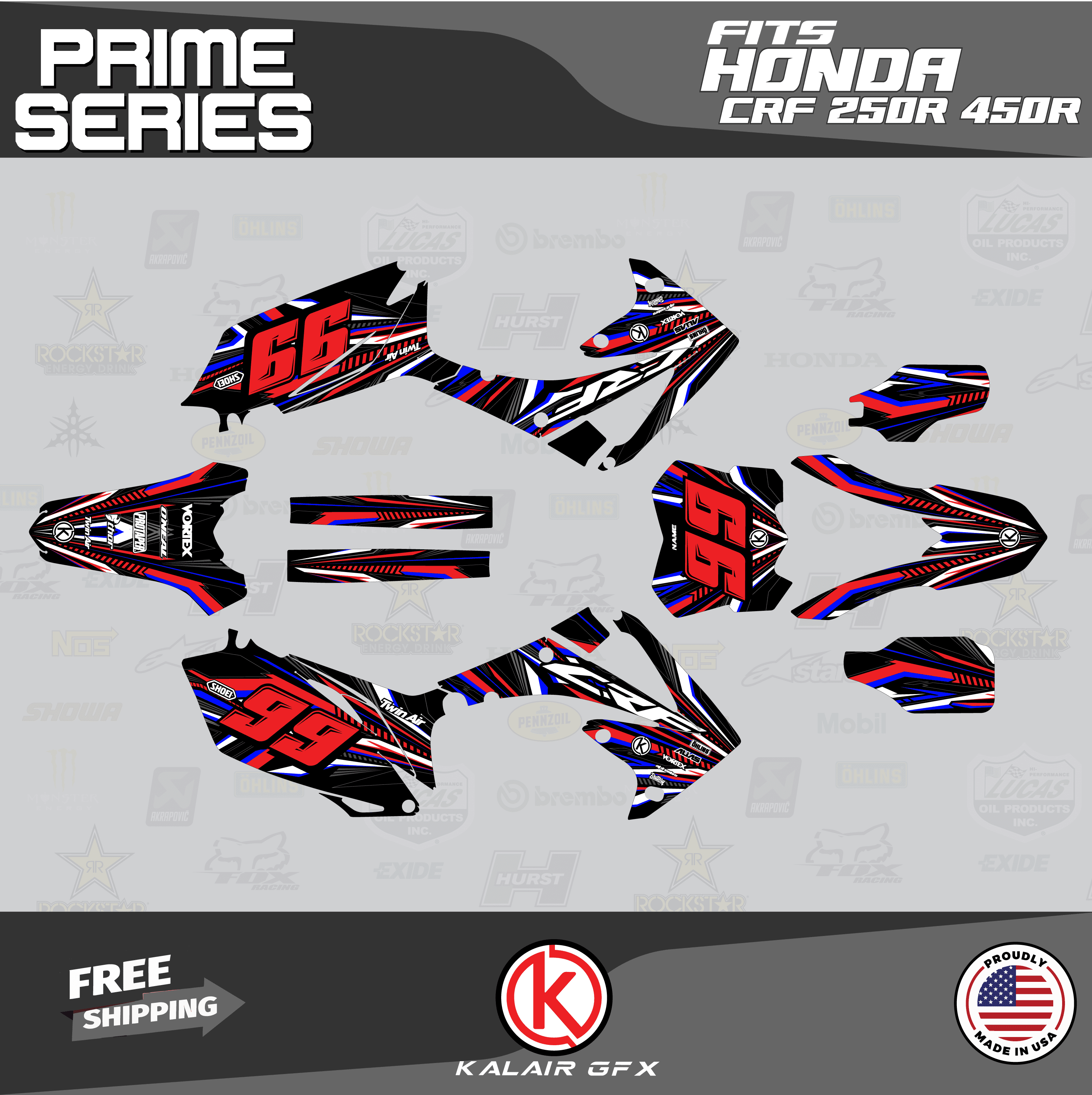 Kalair GFX Graphics Kit for Honda CRF250R (2010-2013) Prime Series ...