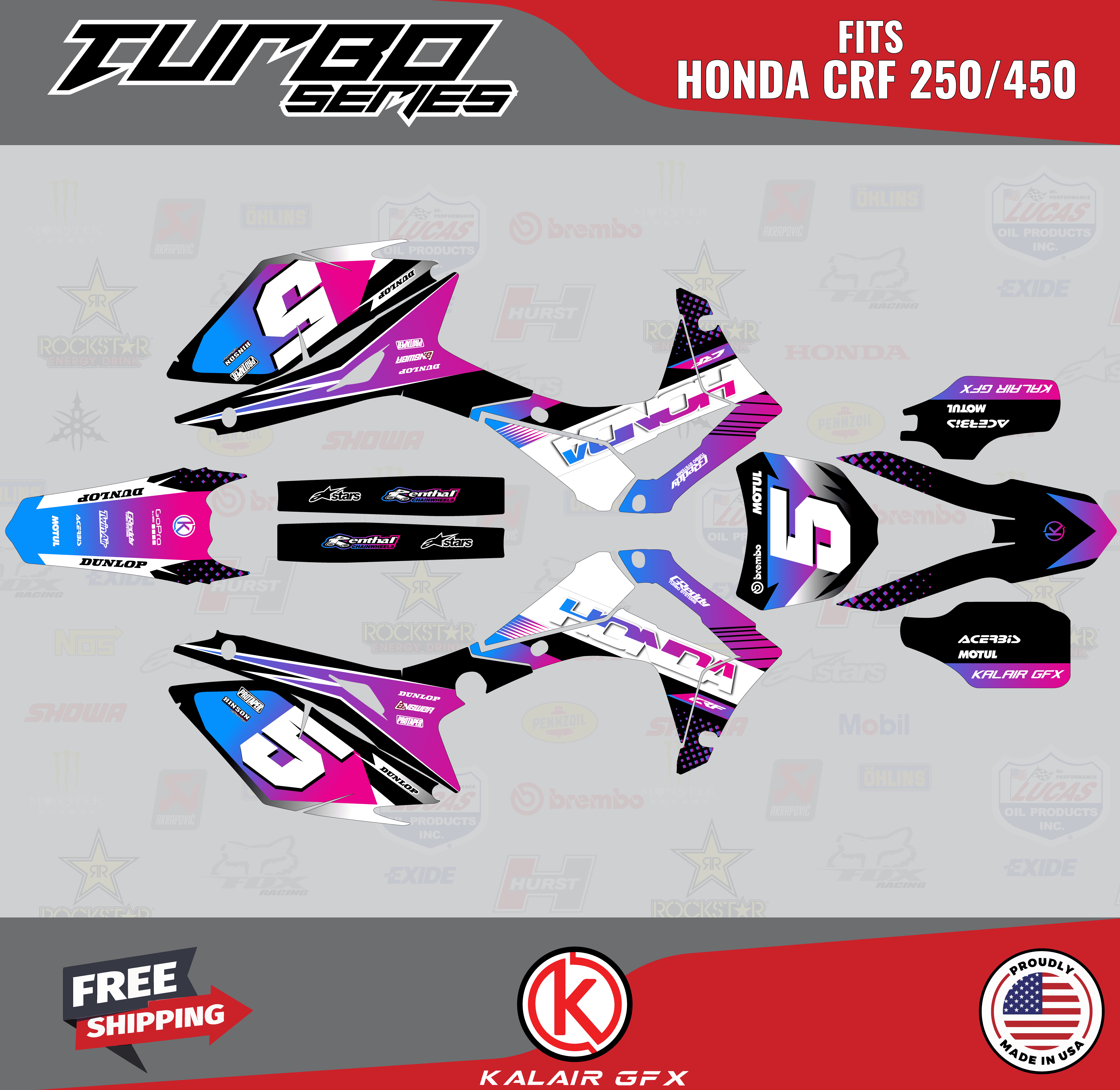 Kalair GFX Graphics Kit for Honda CRF250R (2014-2017) Turbo Series ...