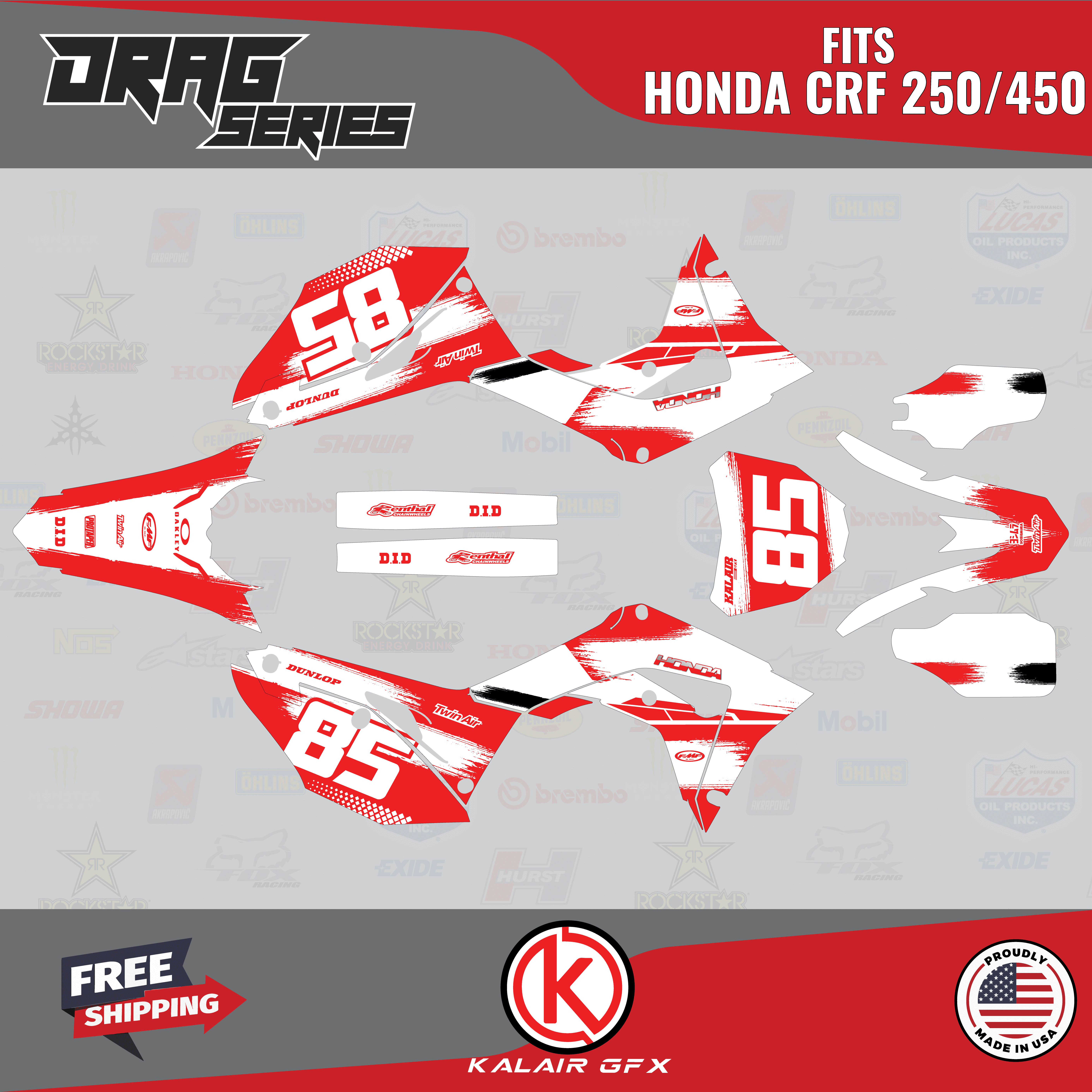Kalair GFX Graphics Kit for Honda CRF250R (2018-2021) Drag Series ...