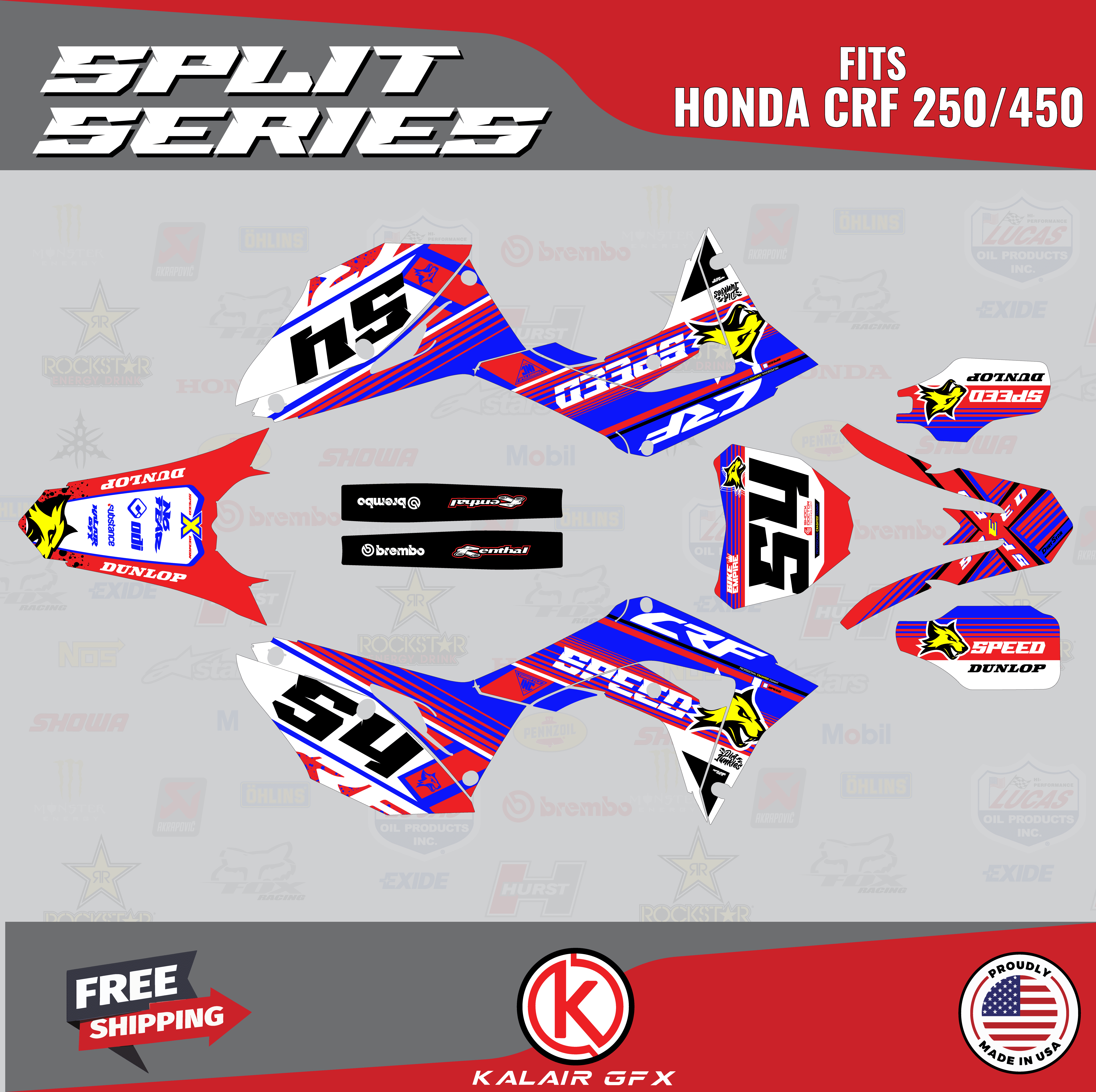 Kalair GFX Graphics Kit for Honda CRF250R (2018-2021) Split Series ...