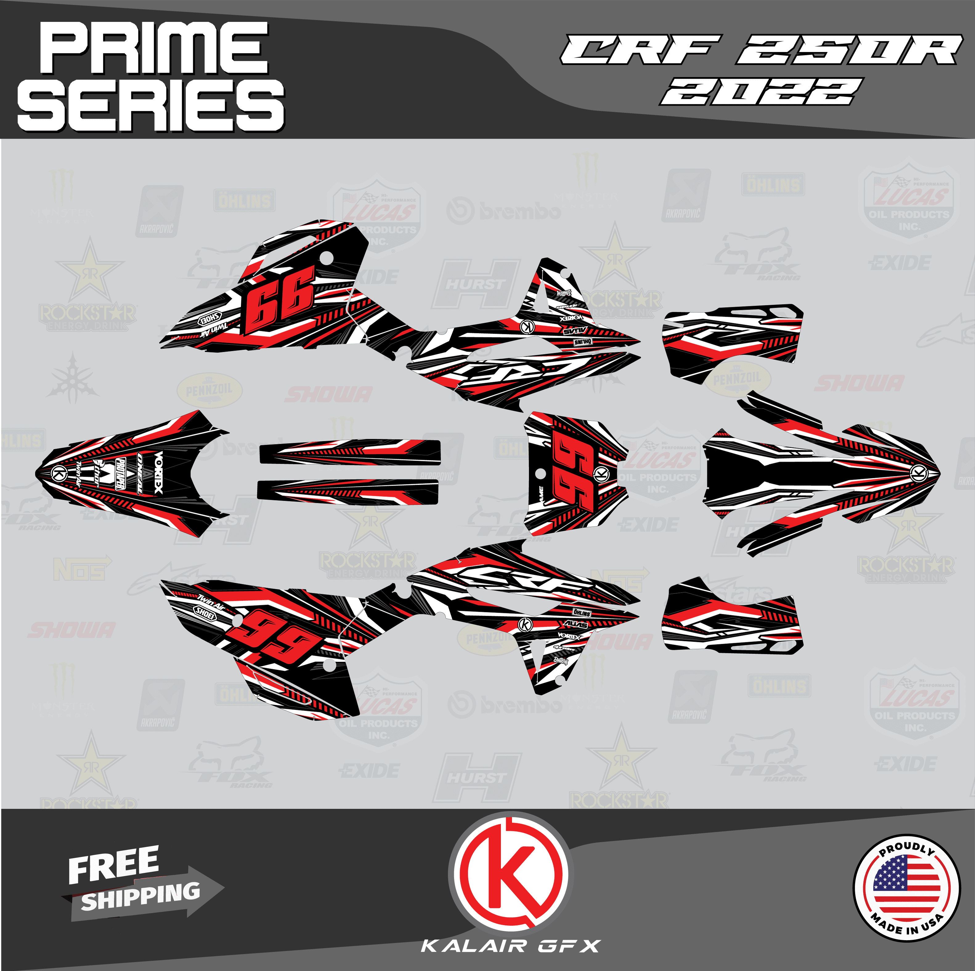 Kalair GFX Graphics Kit for Honda CRF250R (2022-2023) Prime Series ...