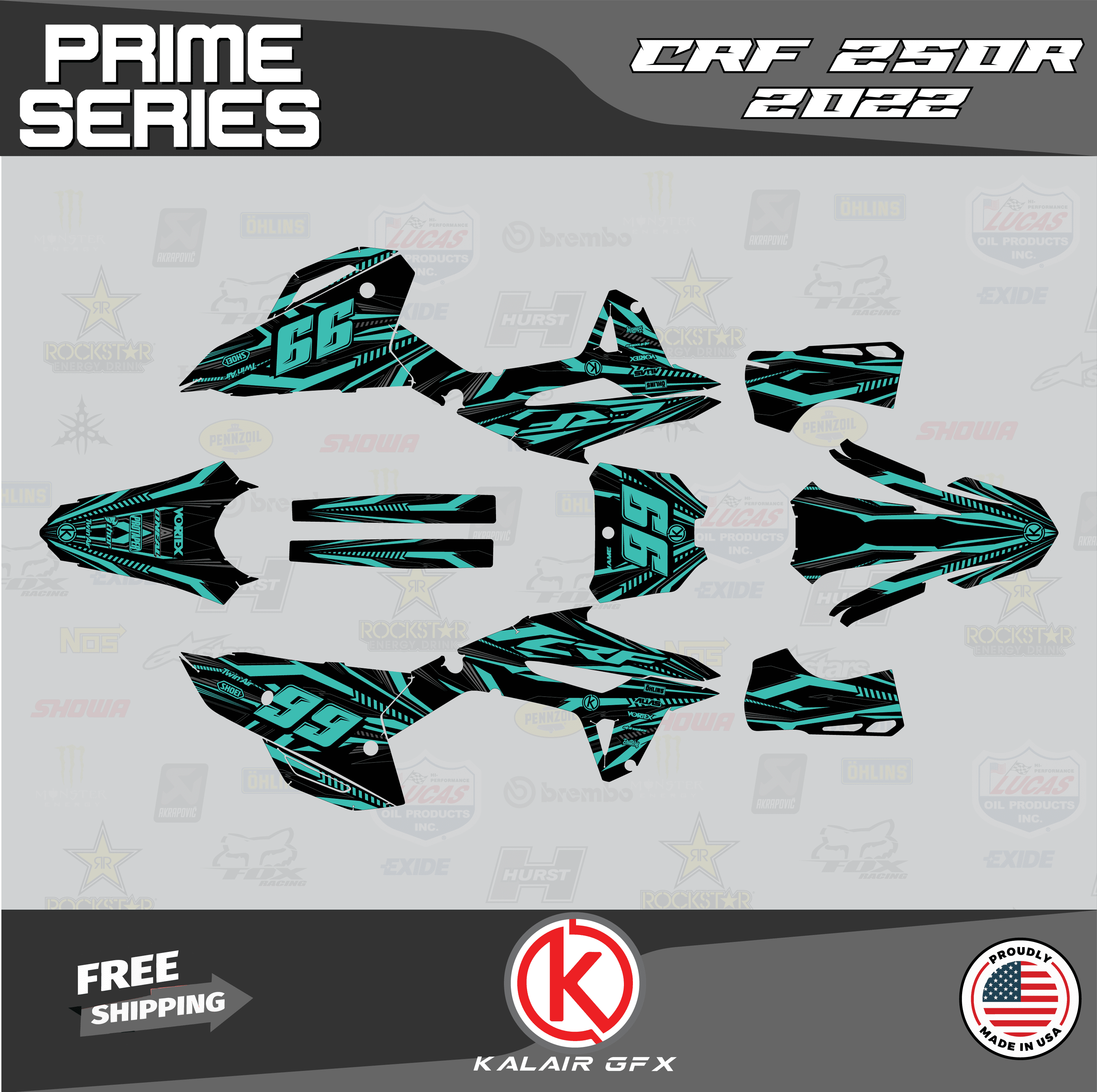 Kalair GFX Graphics Kit for Honda CRF250R (2022-2023) Prime Series ...