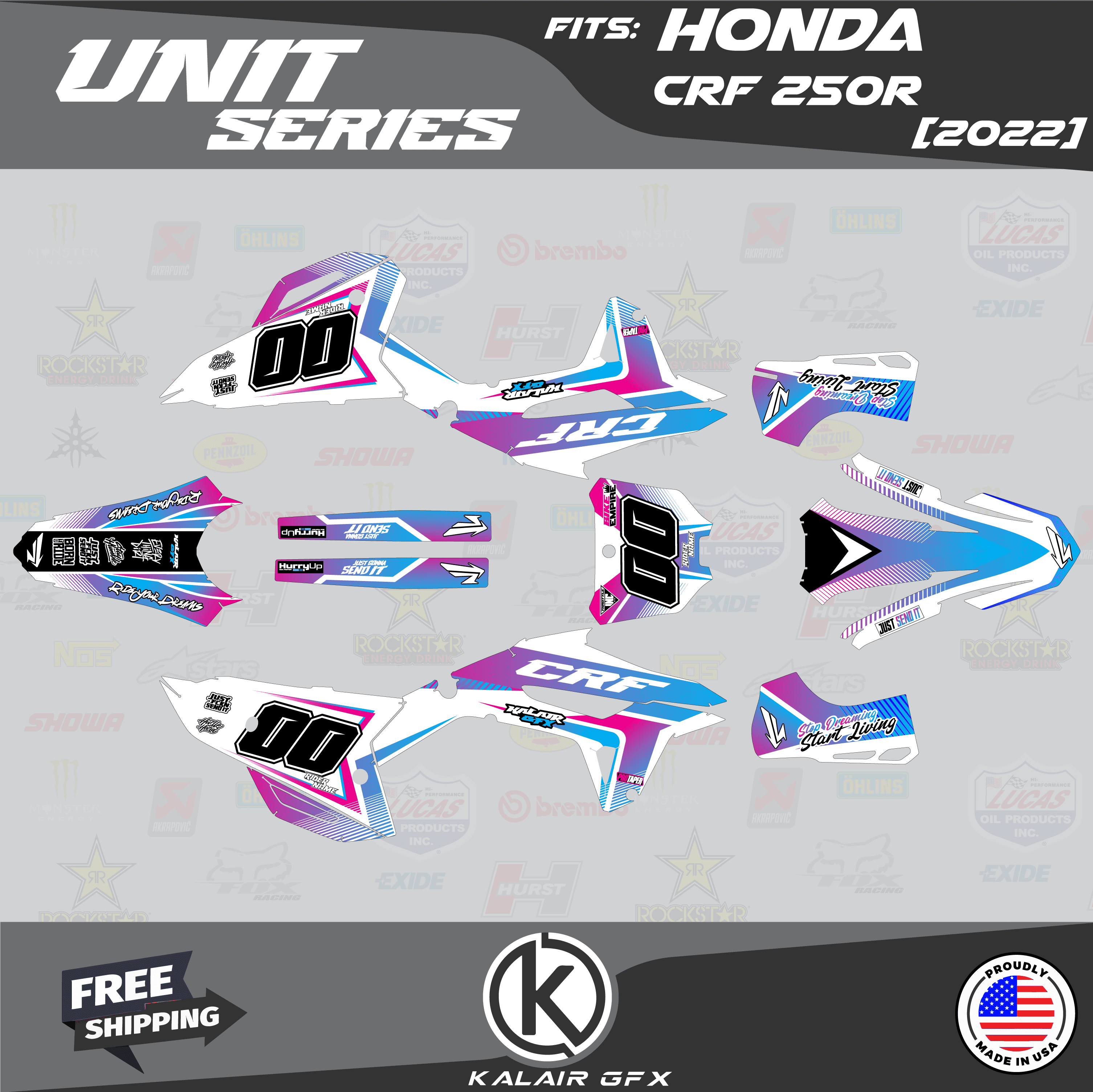 Kalair GFX Graphics Kit for Honda CRF250R (2022-2023) Unit Series ...