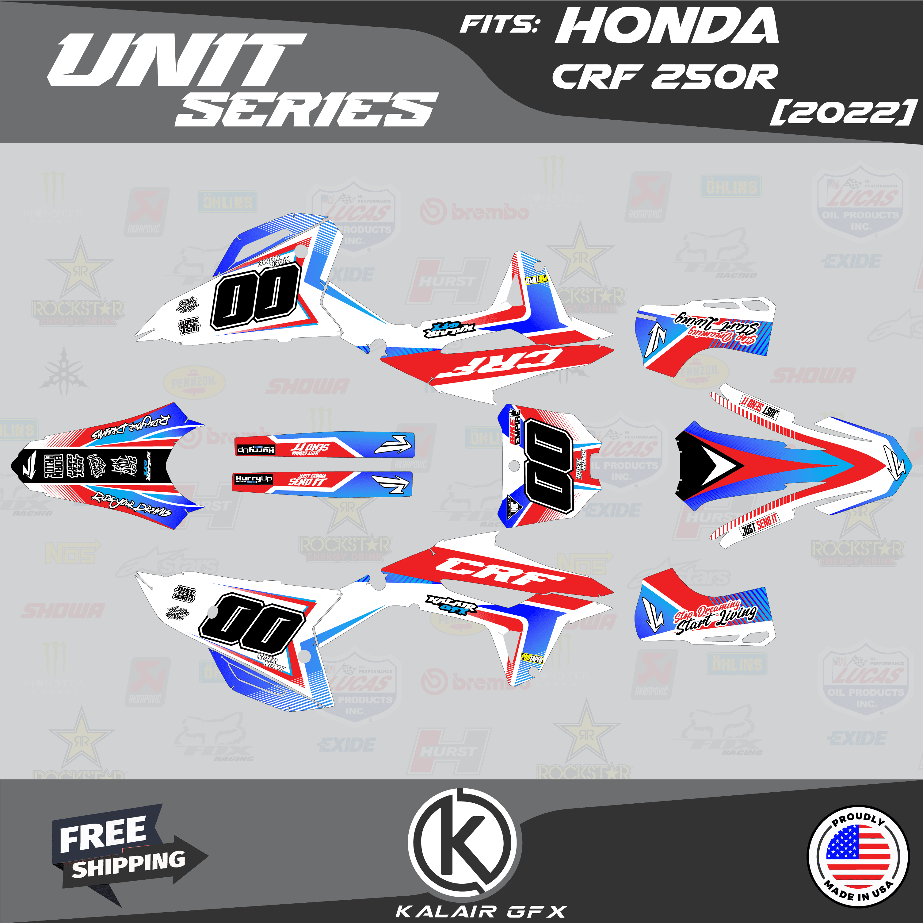 Kalair GFX Graphics Kit for Honda CRF250R (2022-2023) Unit Series ...