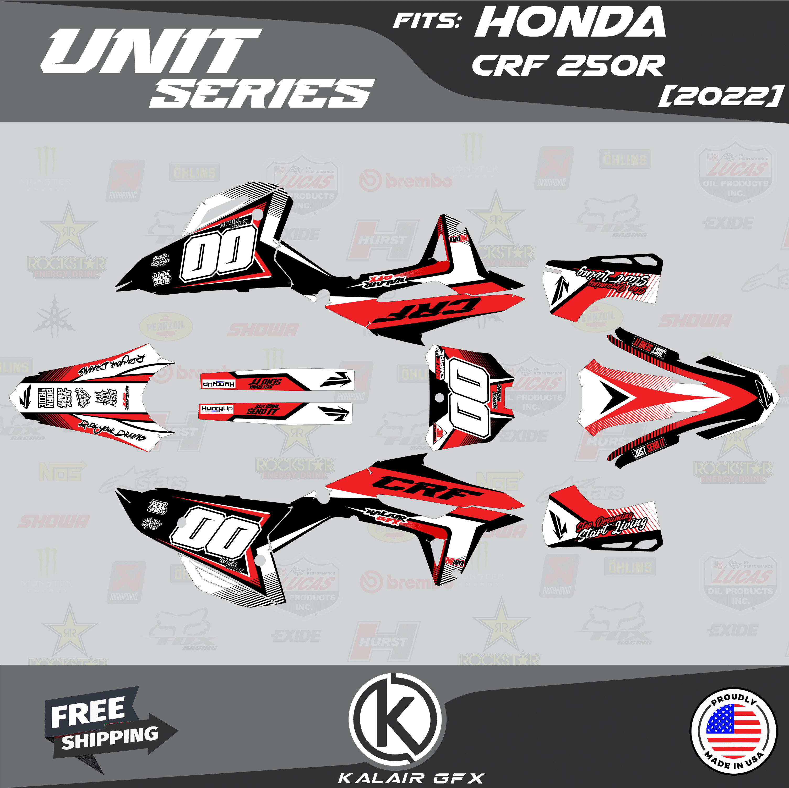 Kalair GFX Graphics Kit for Honda CRF250R (2022-2023) Unit Series ...