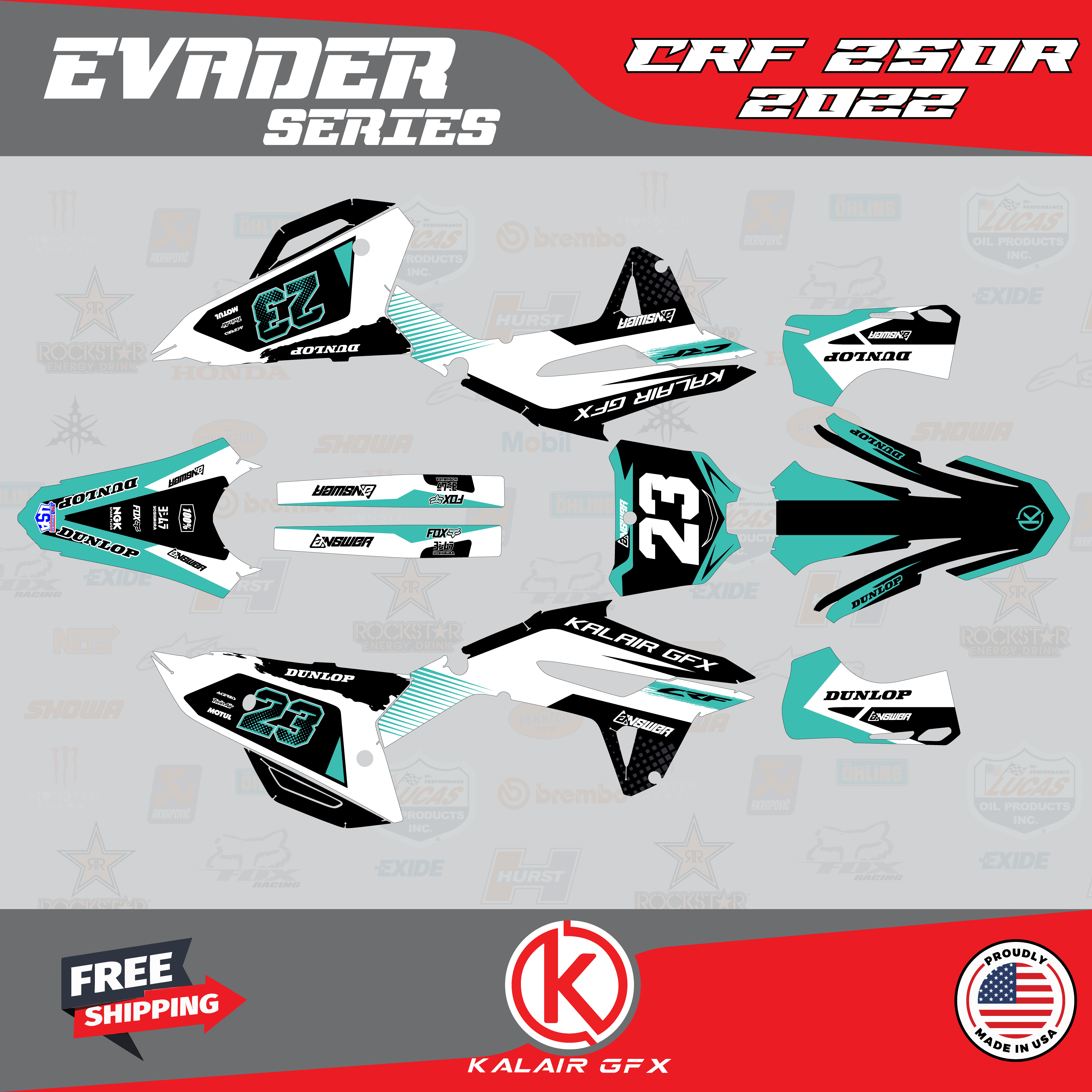 Kalair GFX Graphics Kit for Honda CRF250R (2022) Evader Series ...