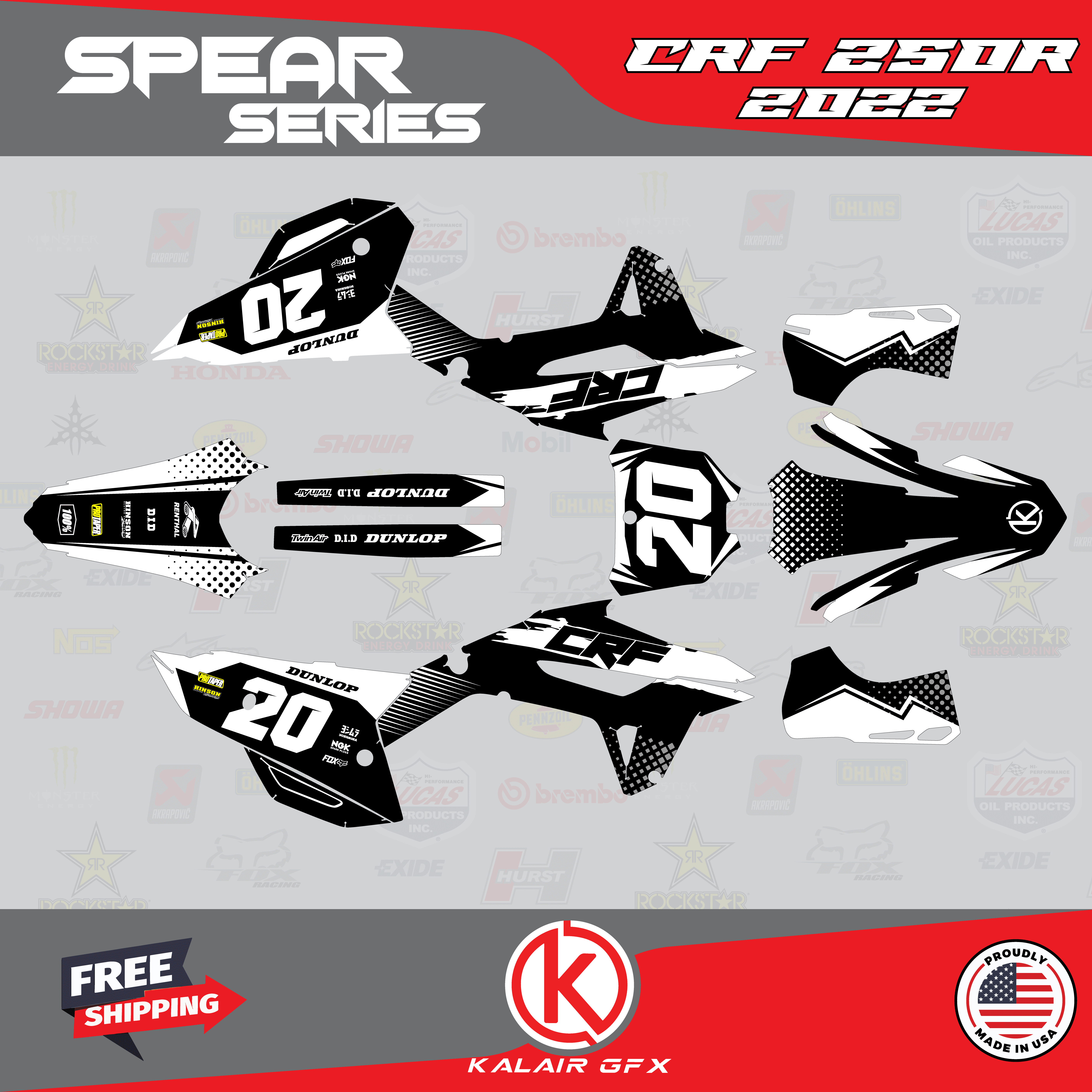 Kalair GFX Graphics Kit for Honda CRF250R (2022) Spear Series - Walmart.com