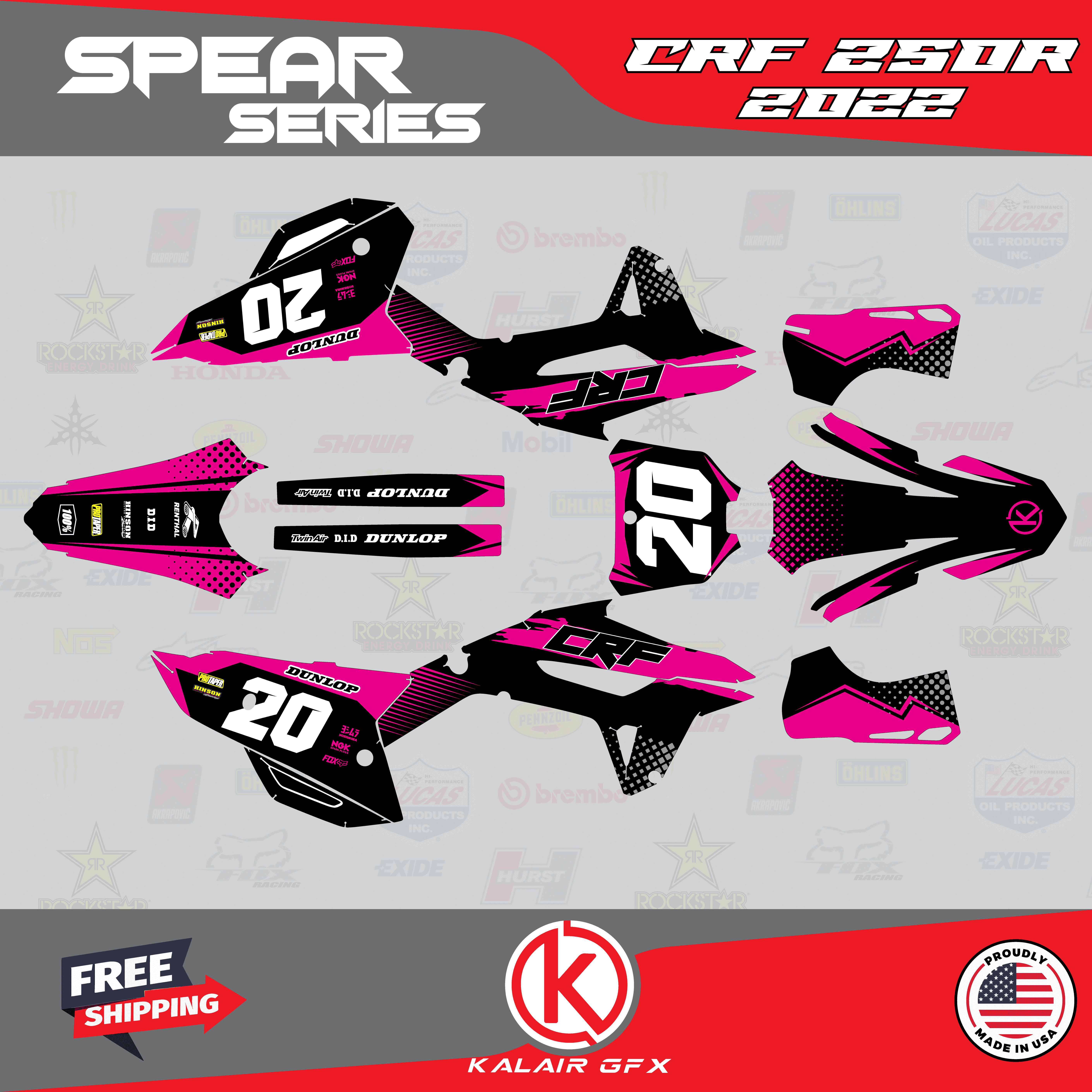 Kalair GFX Graphics Kit for Honda CRF250R (2022) Spear Series - Walmart.com