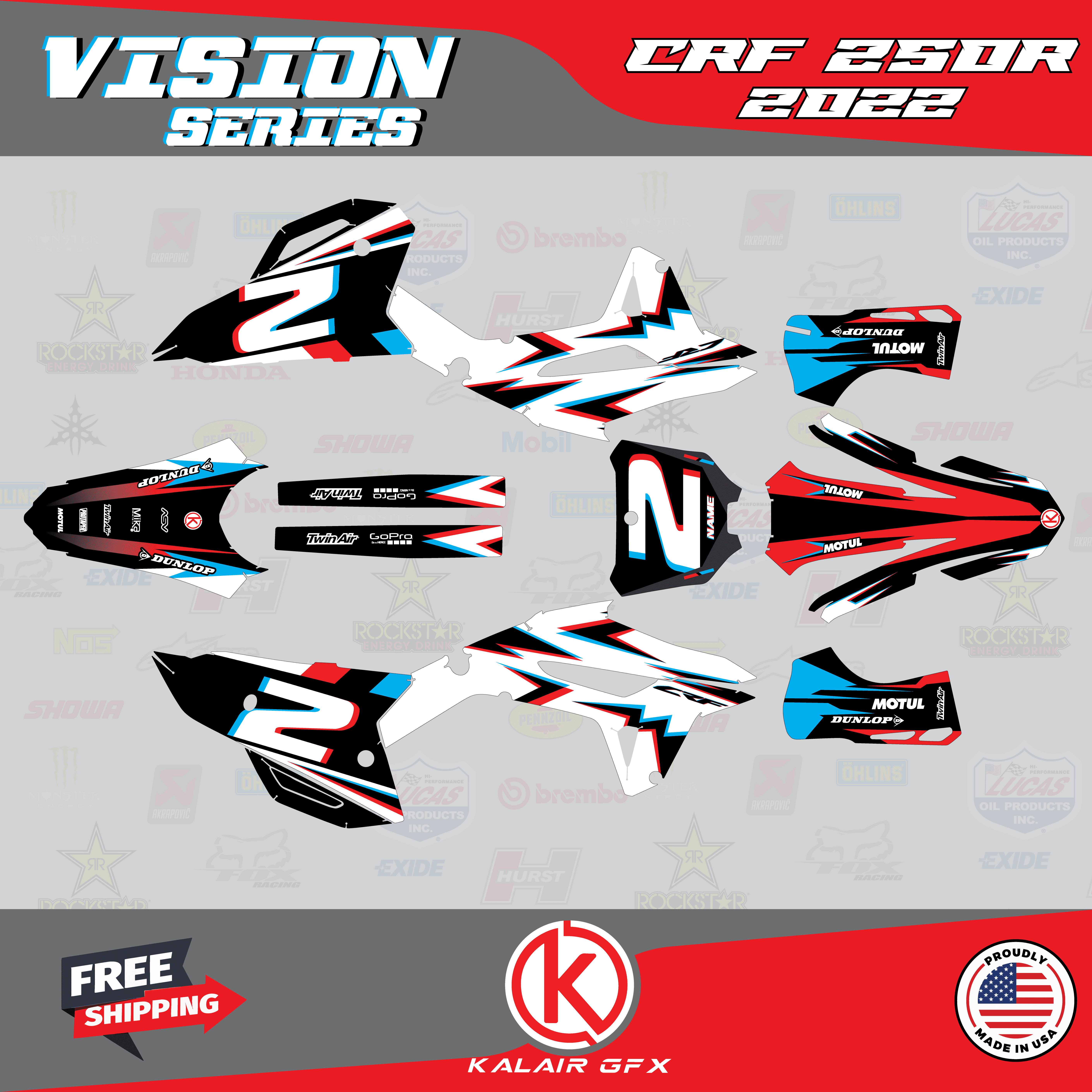 Kalair GFX Graphics Kit for Honda CRF250R (2022) Vision Series ...