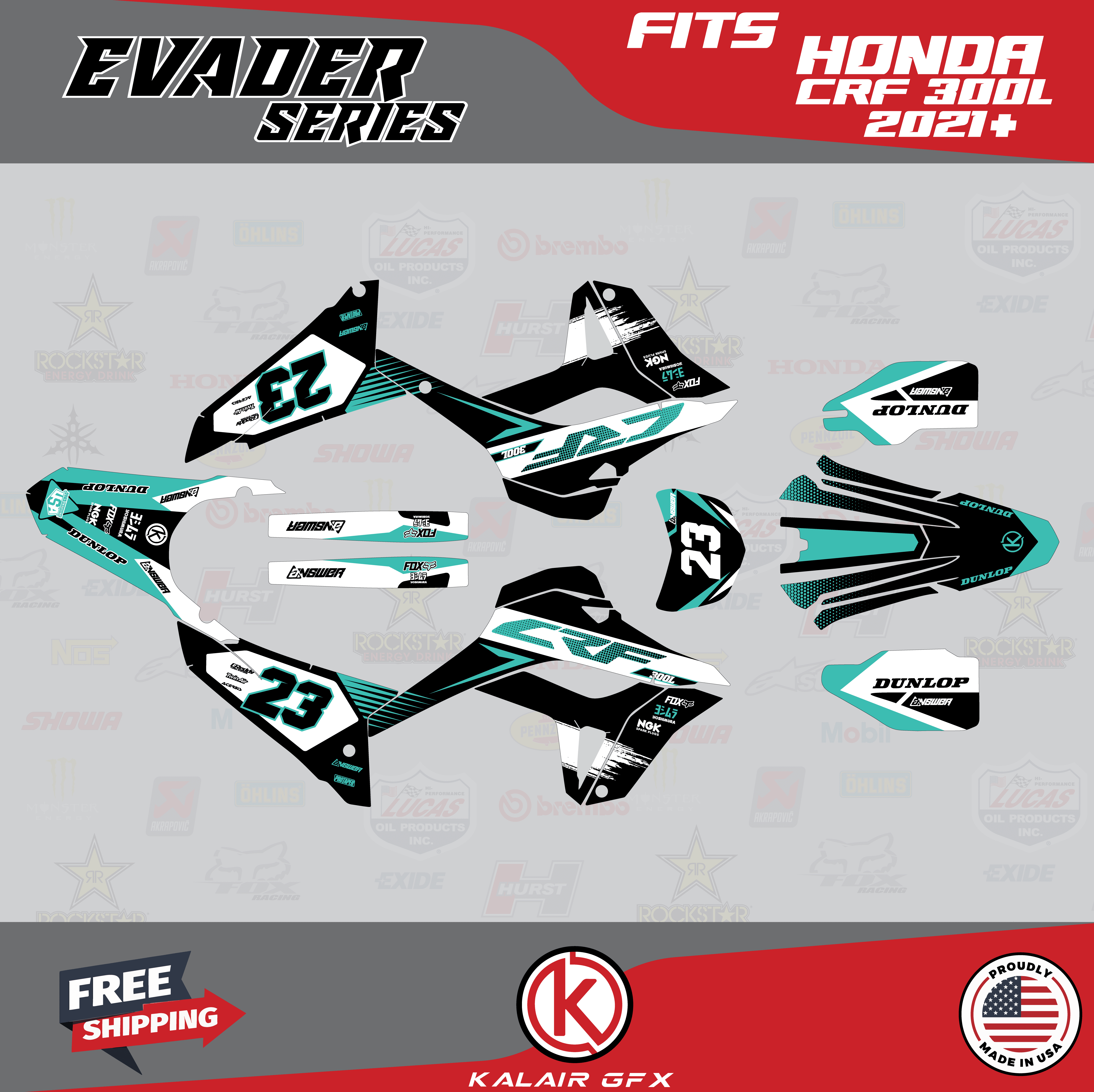 Kalair GFX Graphics Kit for Honda CRF300L (2021+) Evader Series ...