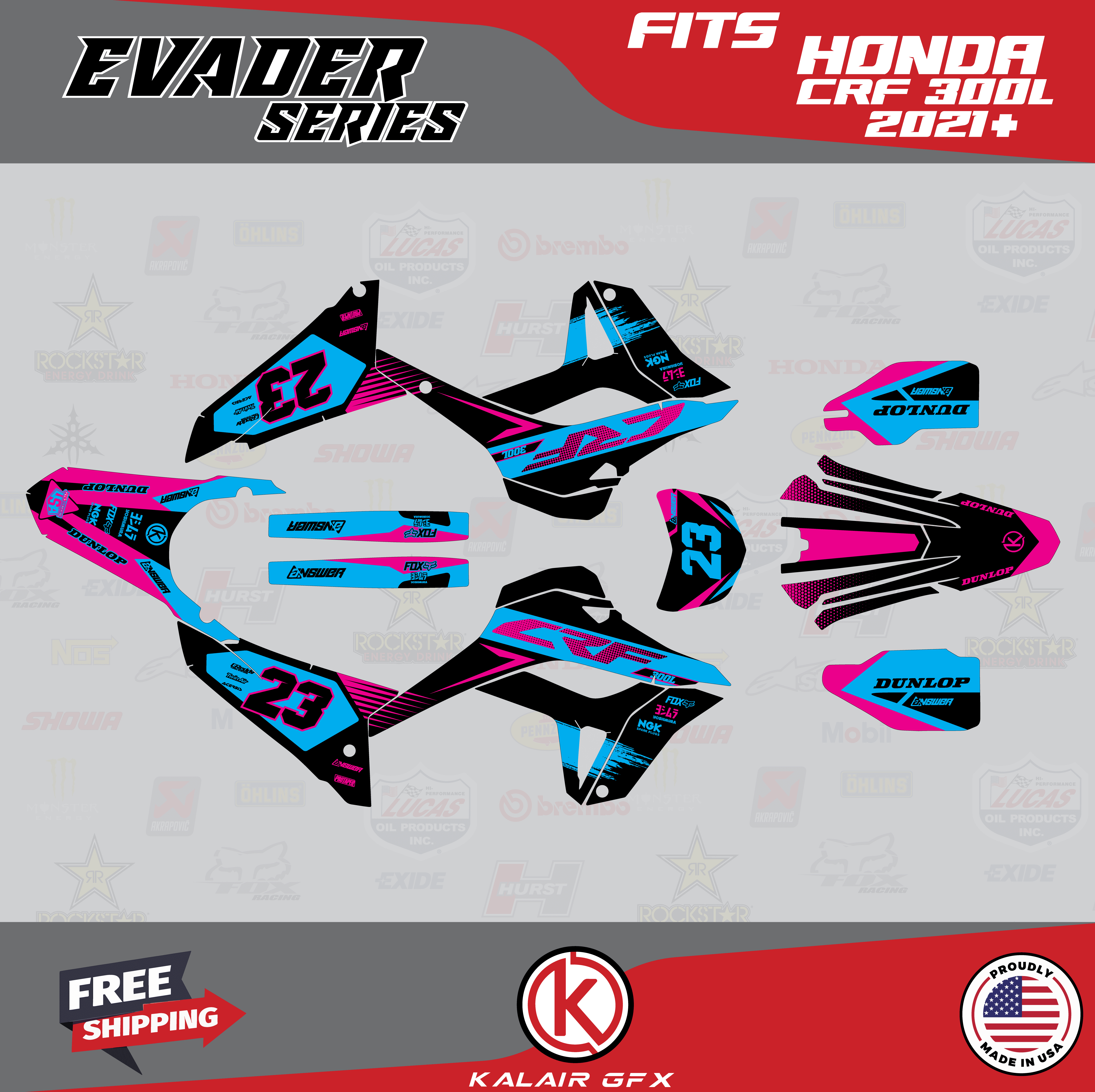 Kalair GFX Graphics Kit for Honda CRF300L (2021+) Evader Series ...